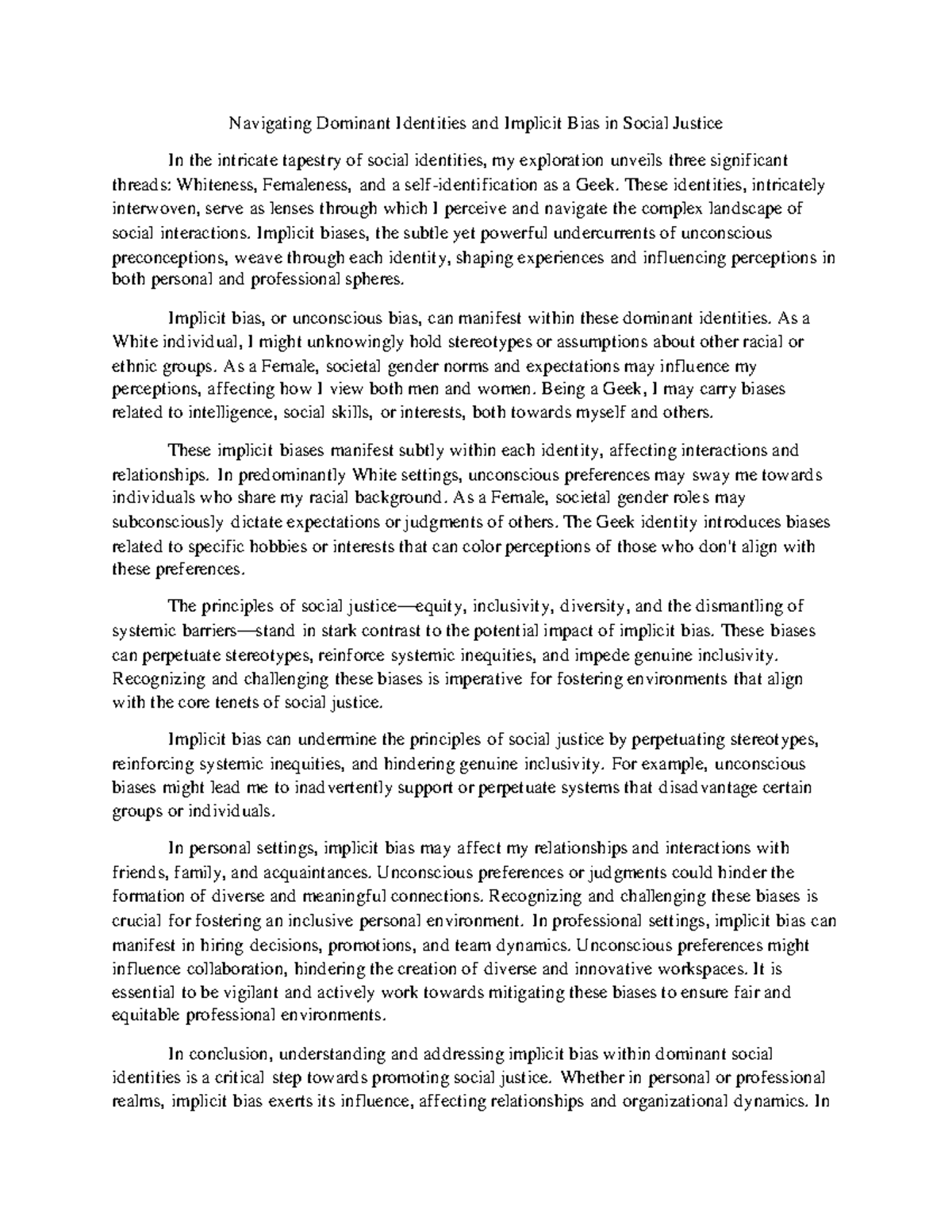 IDS 105 mod 1 - Navigating Dominant Identities and Implicit Bias in ...