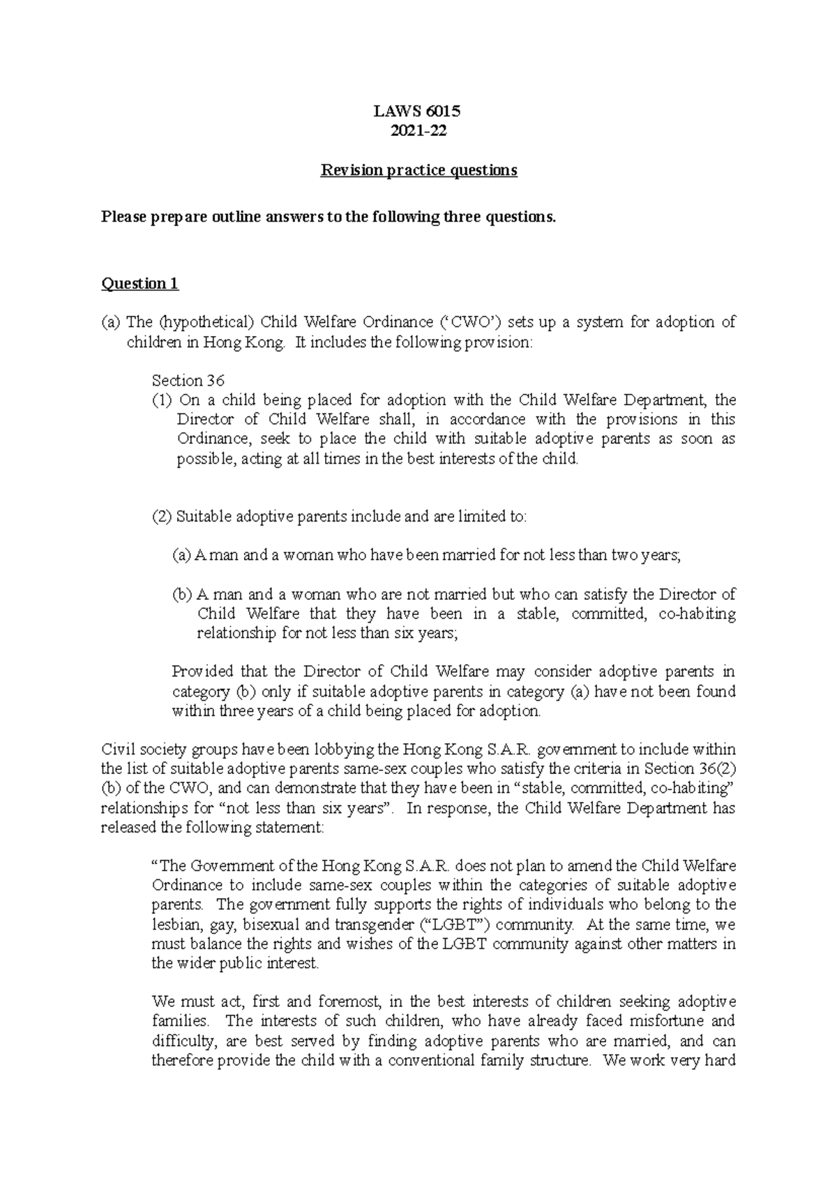 Week 13 Revision questions - weeks 9 to 12 copy - LAWS 6015 2021 ...