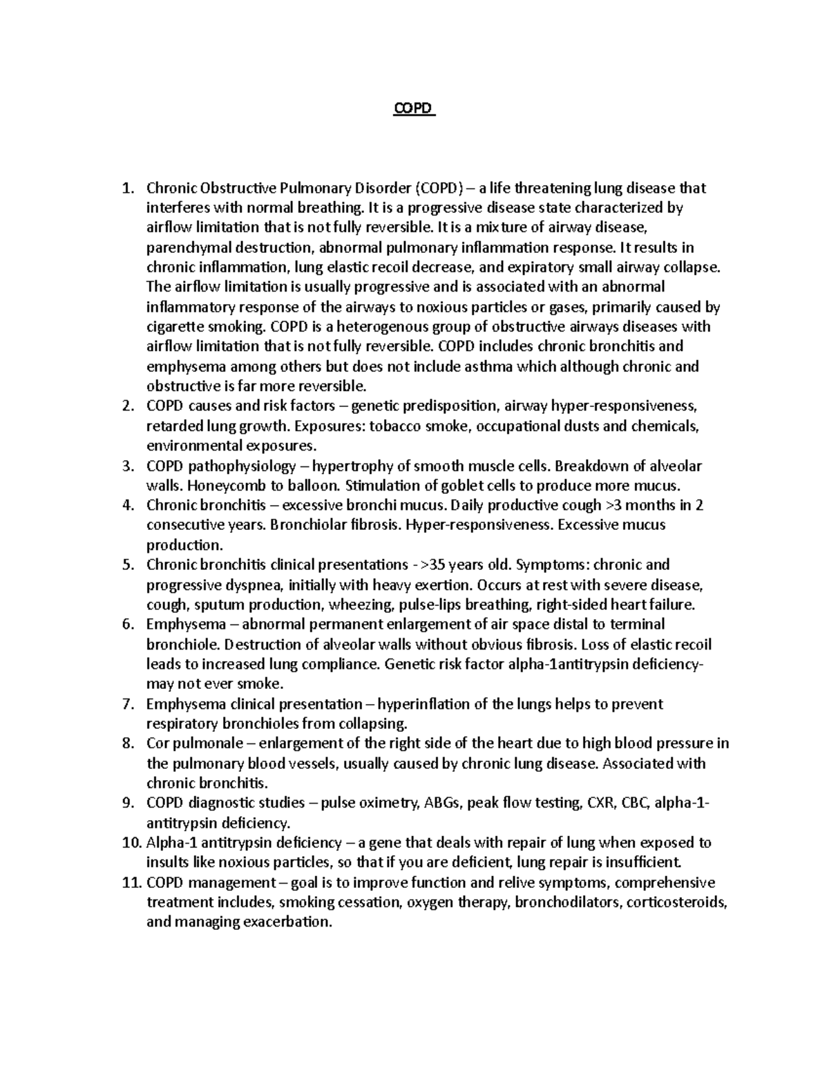 COPD - lecture notes - COPD Chronic Obstructive Pulmonary Disorder ...