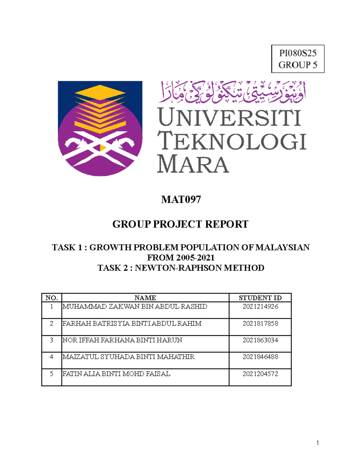 Report MAT097 S25 Group 5 - MAT GROUP PROJECT REPORT TASK 1 : GROWTH ...