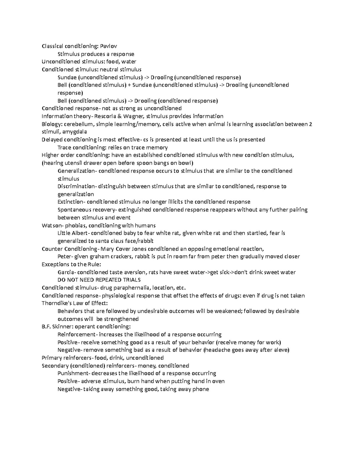 Chapter 7 Psych 202 Notes - Classical conditioning: Pavlov Stimulus ...