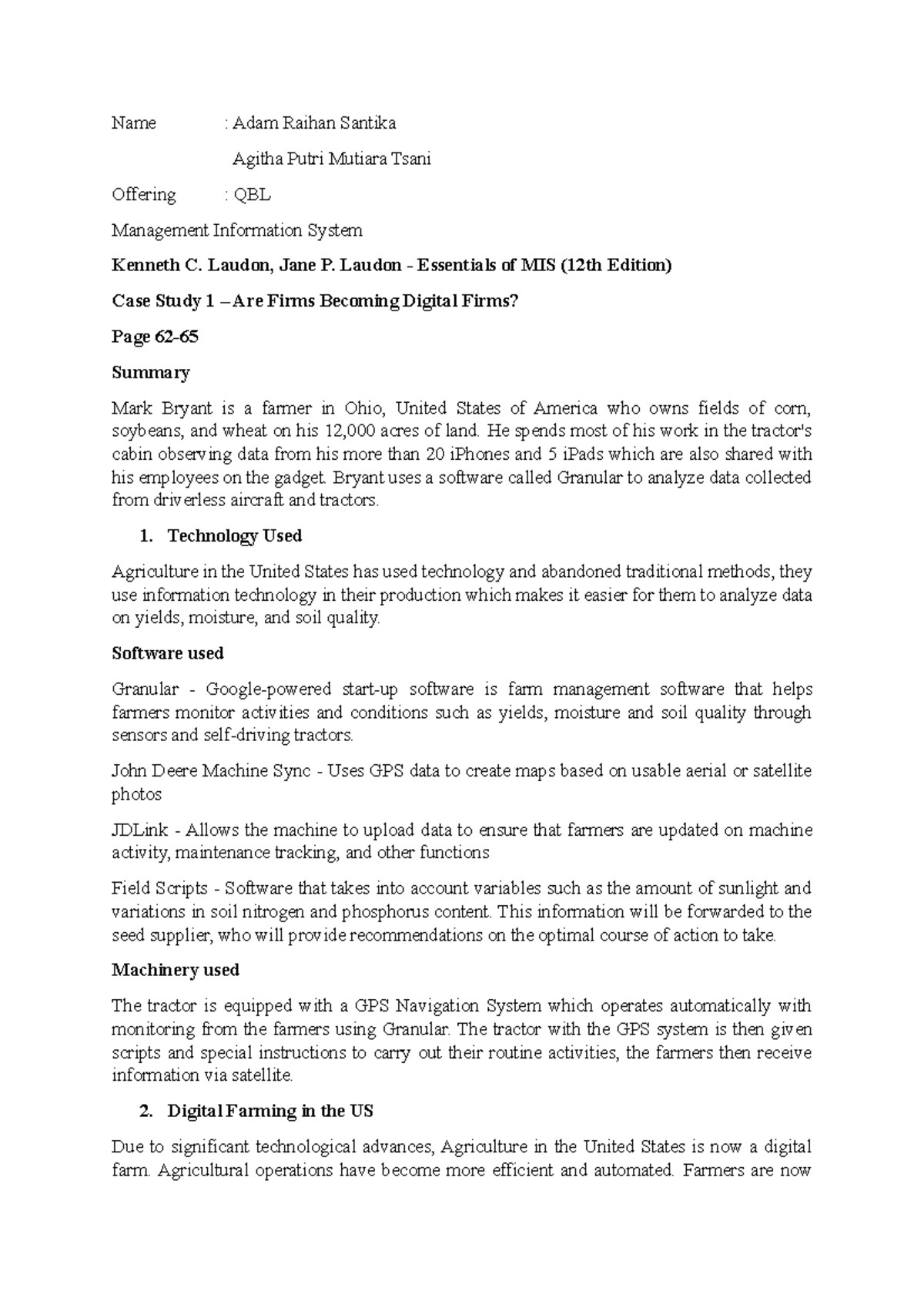 Ch. 1 Are Farms Becoming Digital Firms - Name : Adam Raihan Santika ...