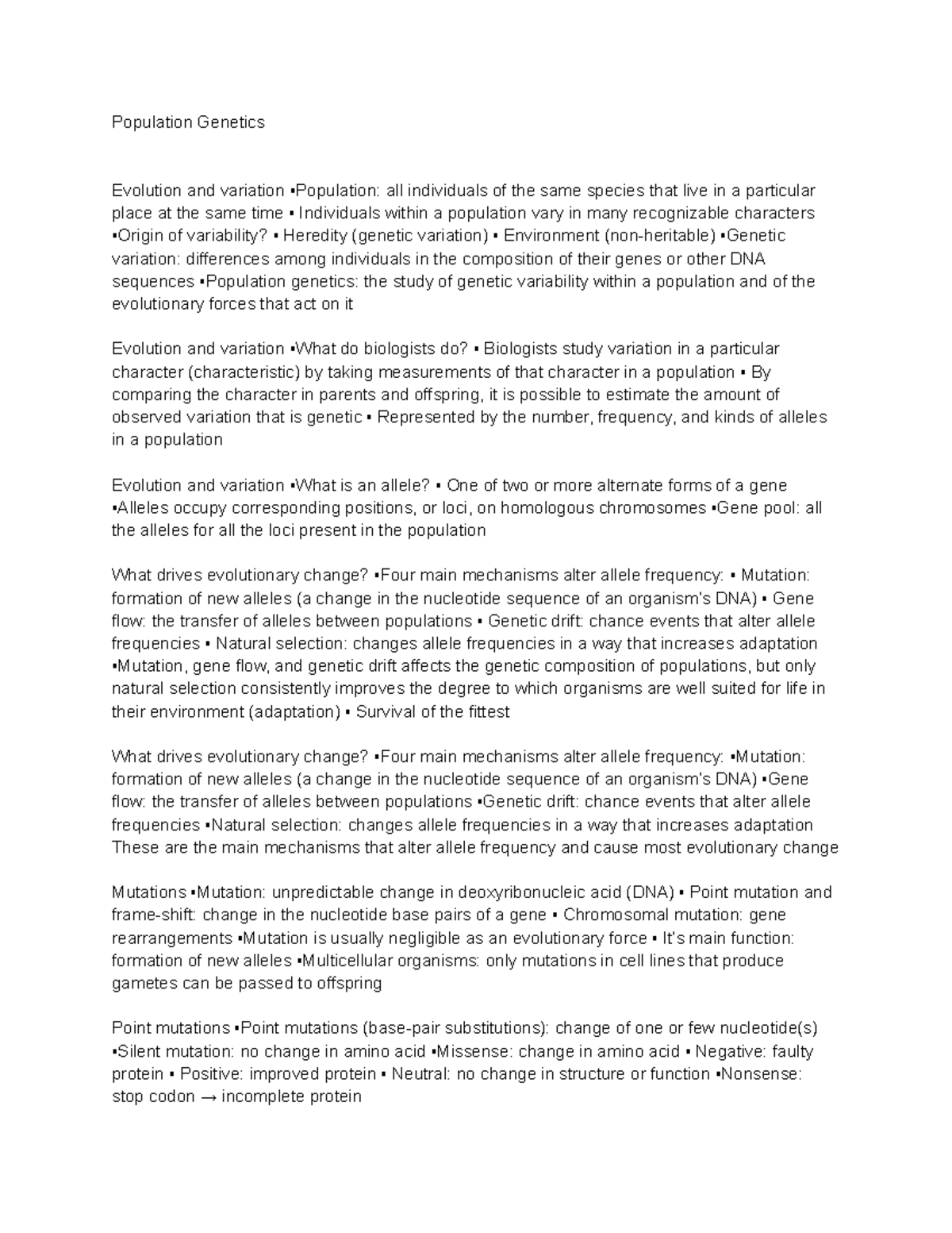 Evolution by Natrual selection - Population Genetics Evolution and variation Population: all ...