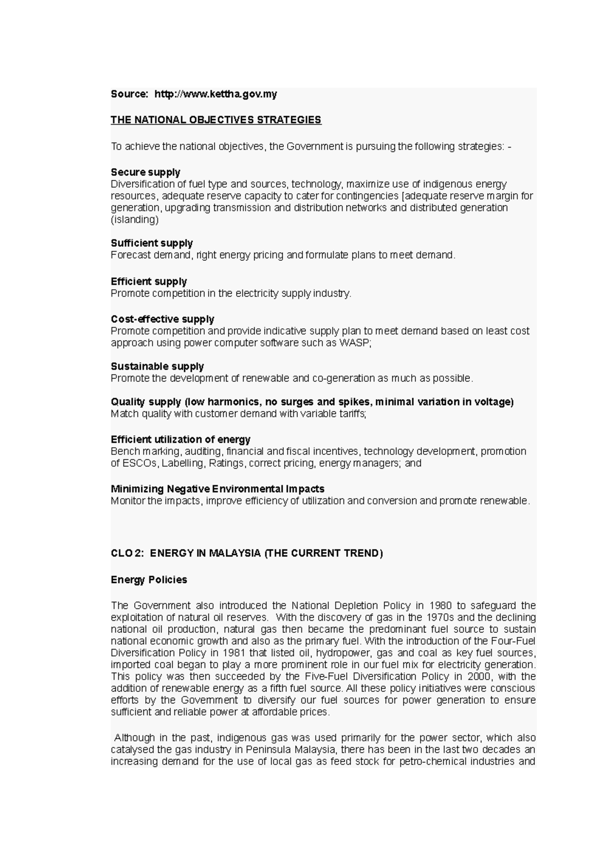 Energy IN Malaysia (Overview) - Source: kettha.gov THE NATIONAL ...