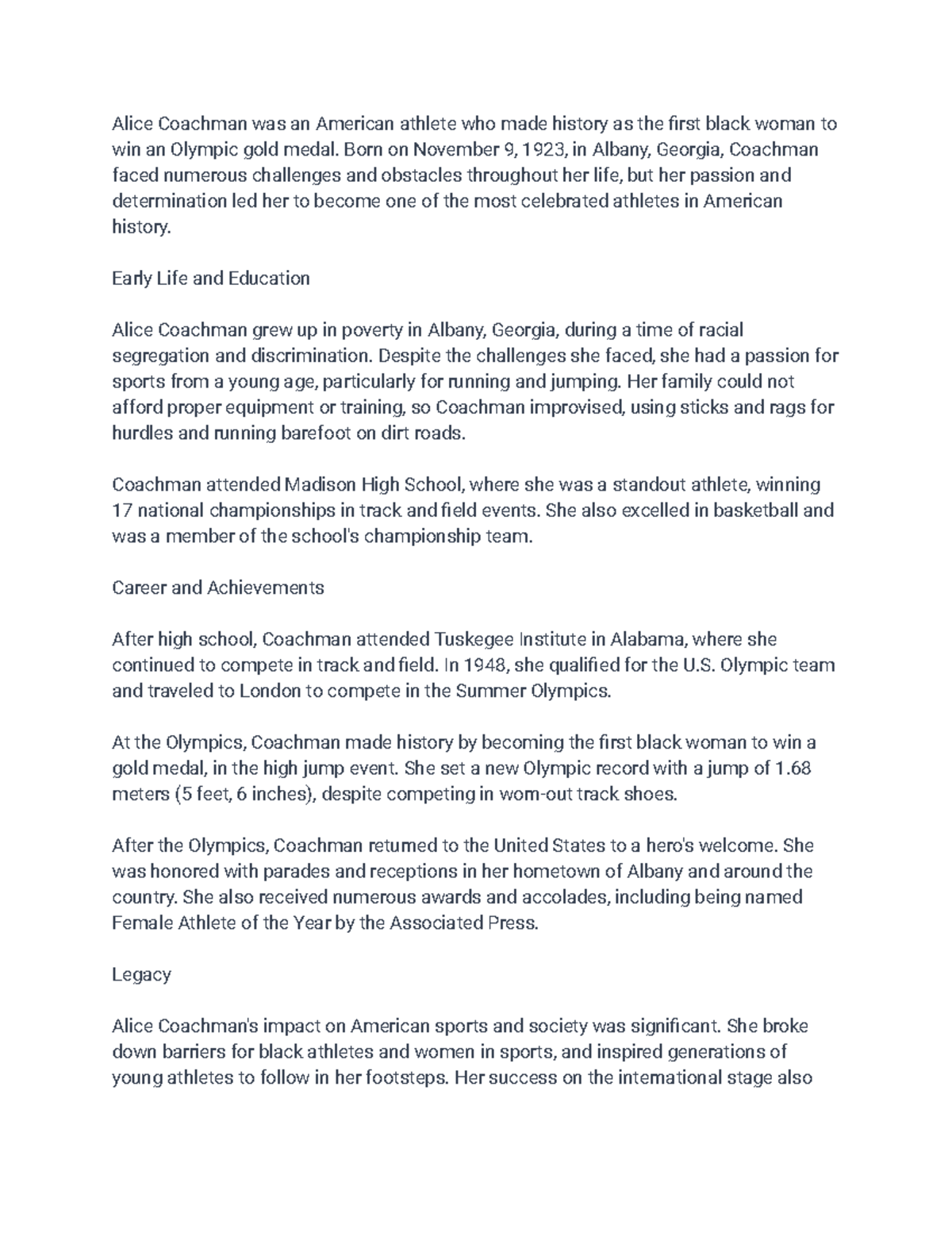 Alice Coachman - Born on November 9, 1923, in Albany, Georgia, Coachman ...