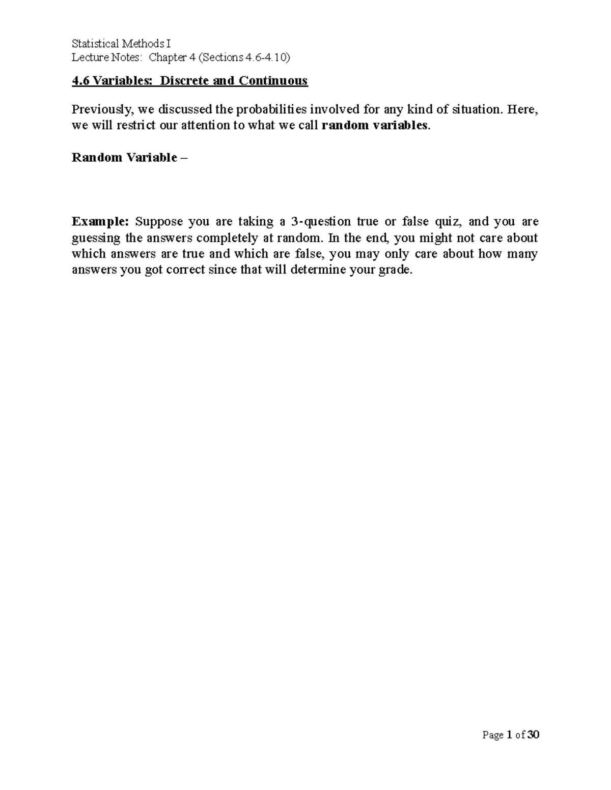 F2019 4013 Ch 4 part 2 - Lecture notes 9-10 - Lecture Notes: Chapter 4 ...