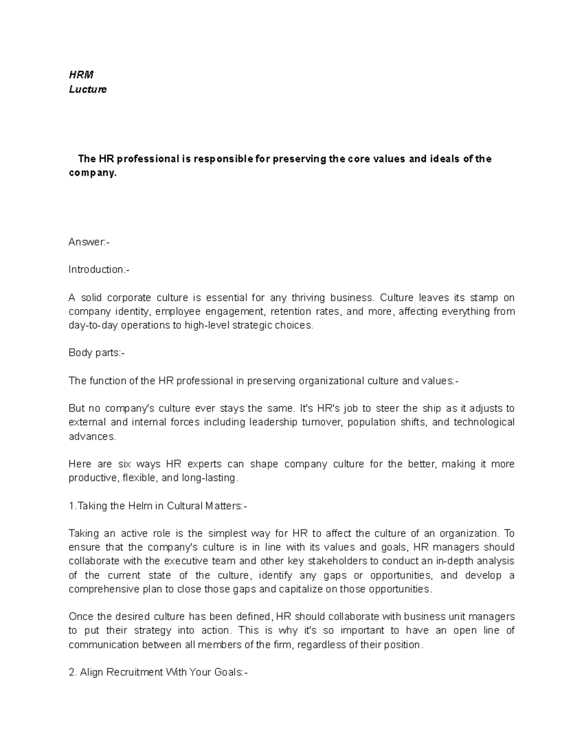 HR professional is responsible for preserving the core values - HRM ...