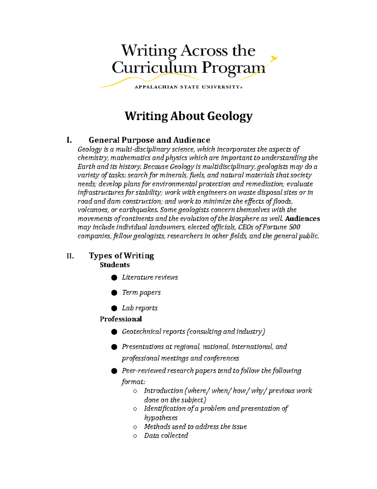 Writing About Geology - General Purpose and Audience Geology is a multi ...