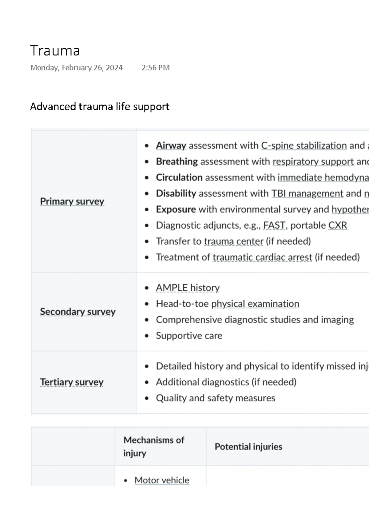 Trauma - notes - Advanced trauma life support Trauma Monday, February ...