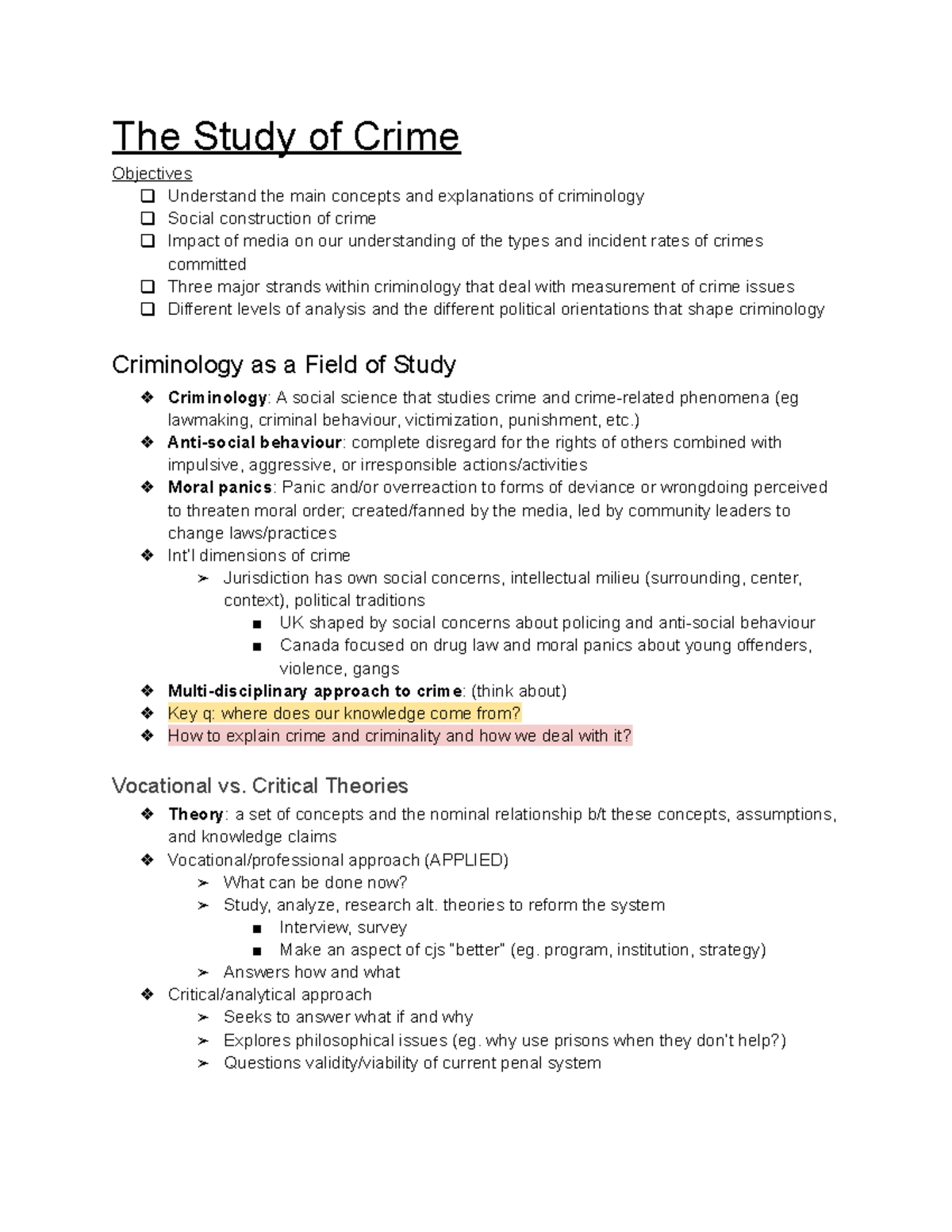 Ch 1 The Study of Crime Notes - The Study of Crime Objectives ...