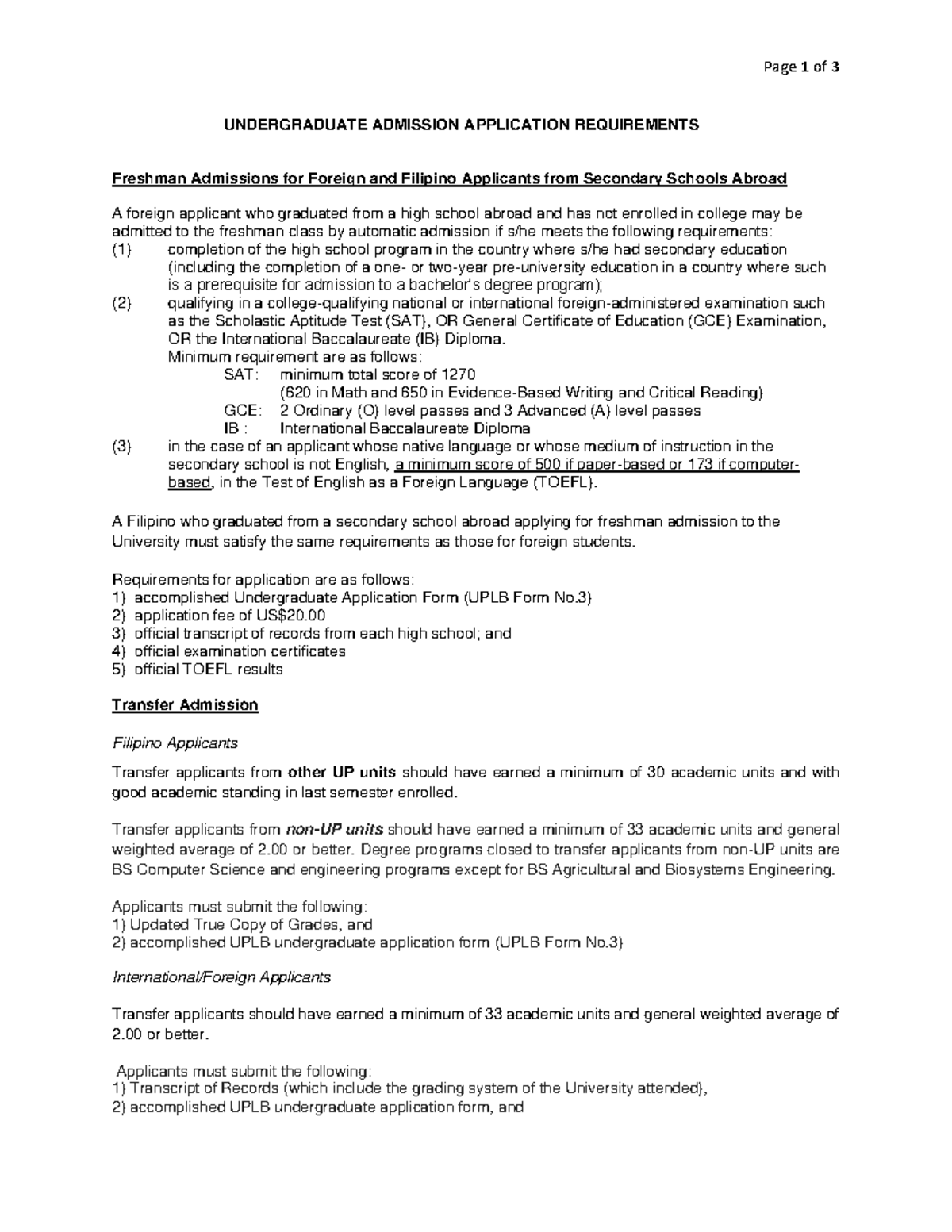 Undergraduate Admission Requirements and Flow Chart - Page 1 of 3 ...
