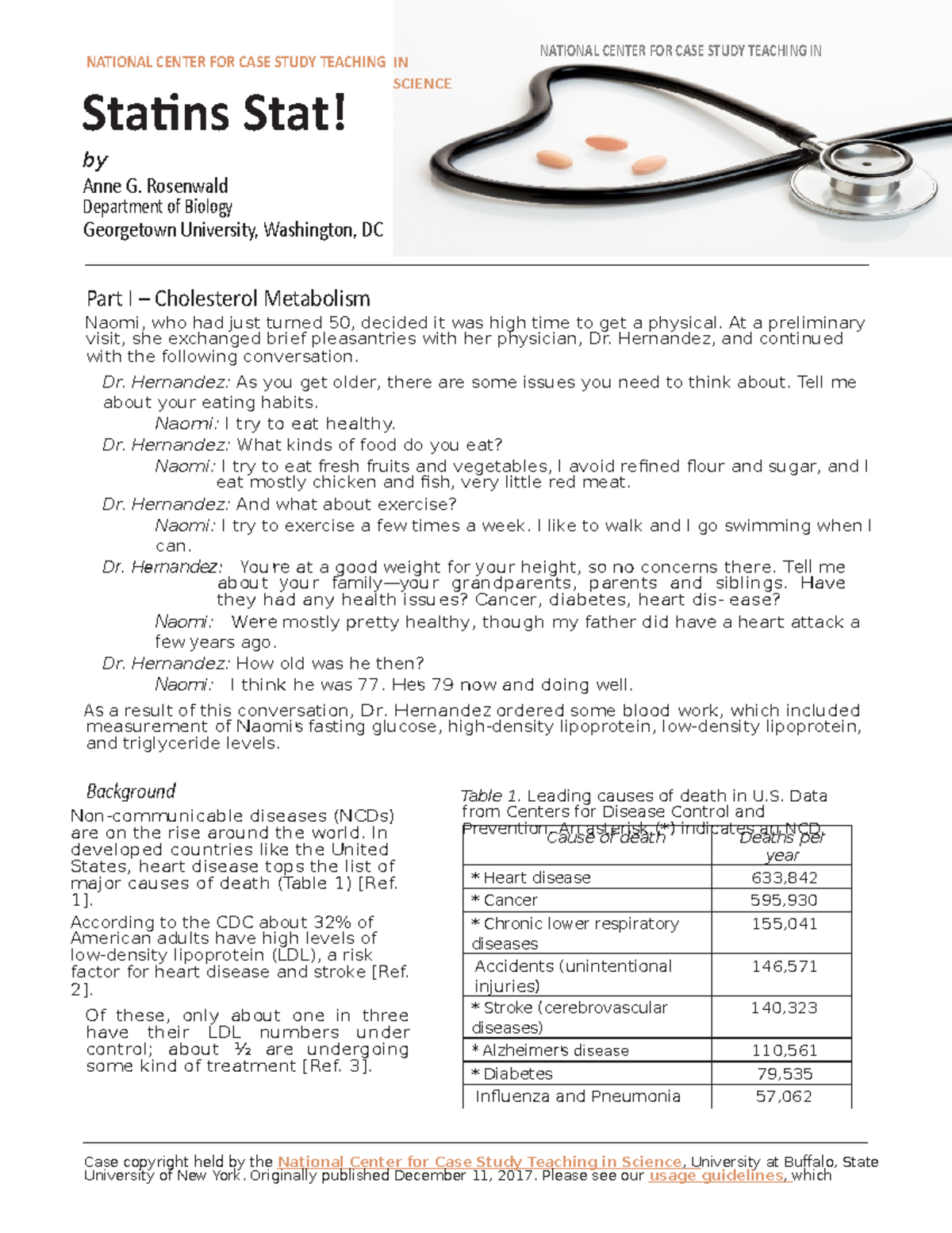 Statins Stat Case Study - NATIONAL CENTER FOR CASE STUDY TEACHING ...