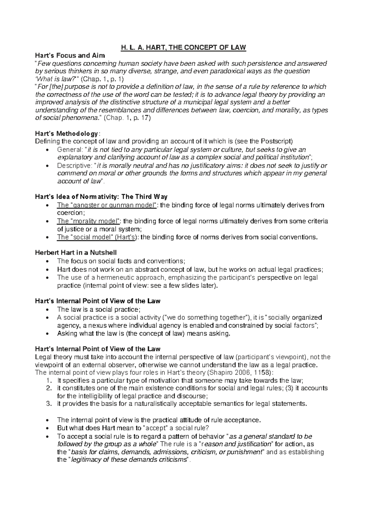 Slide Principi - H. L. A. HART, THE CONCEPT OF LAW Hart’s Focus and Aim ...