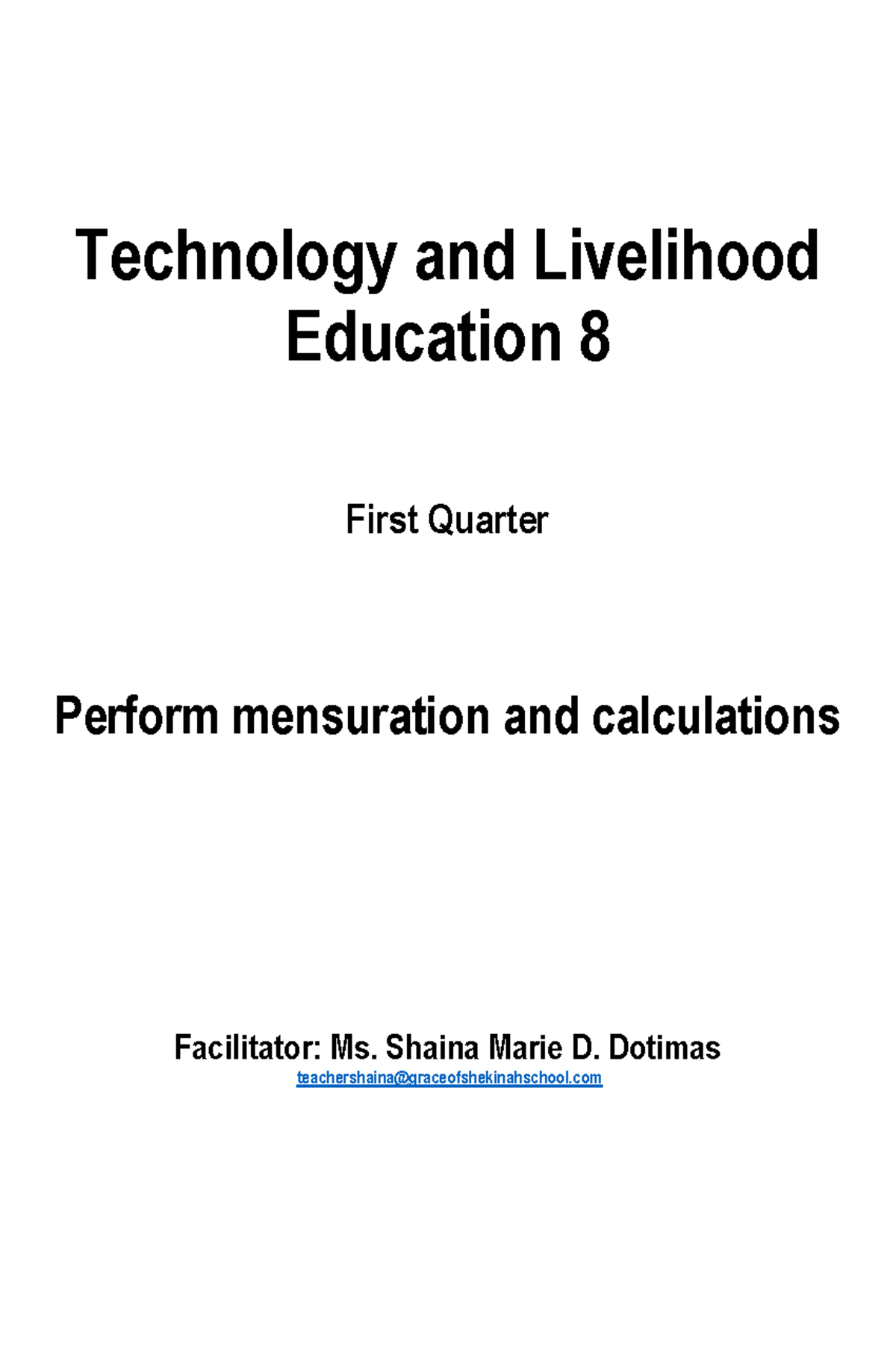 TLE 8 Q1 WEEK 3 - 5 Perform Mensuration AND Calculation - Technology ...