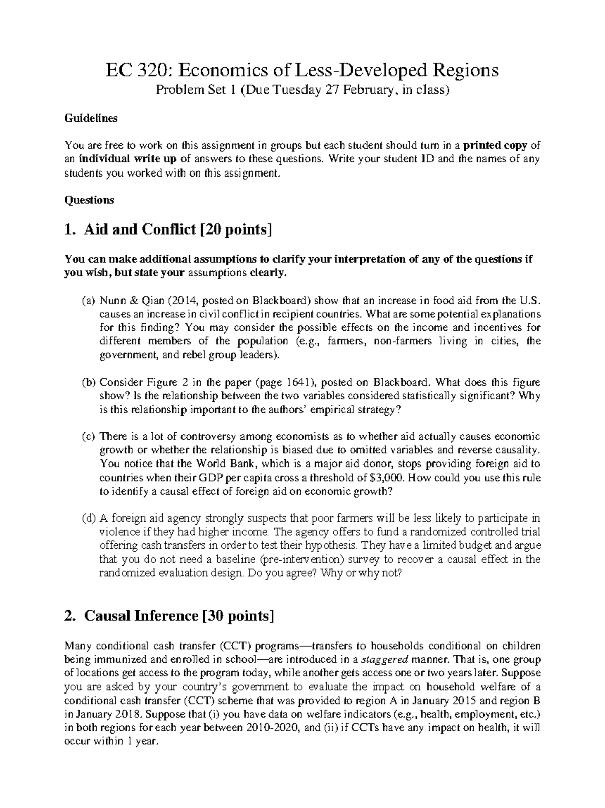 Ec 320 Problem Set 1 Ec320 Ec 320 Economics Of Less Developed Regions Problem Set 1 Due 