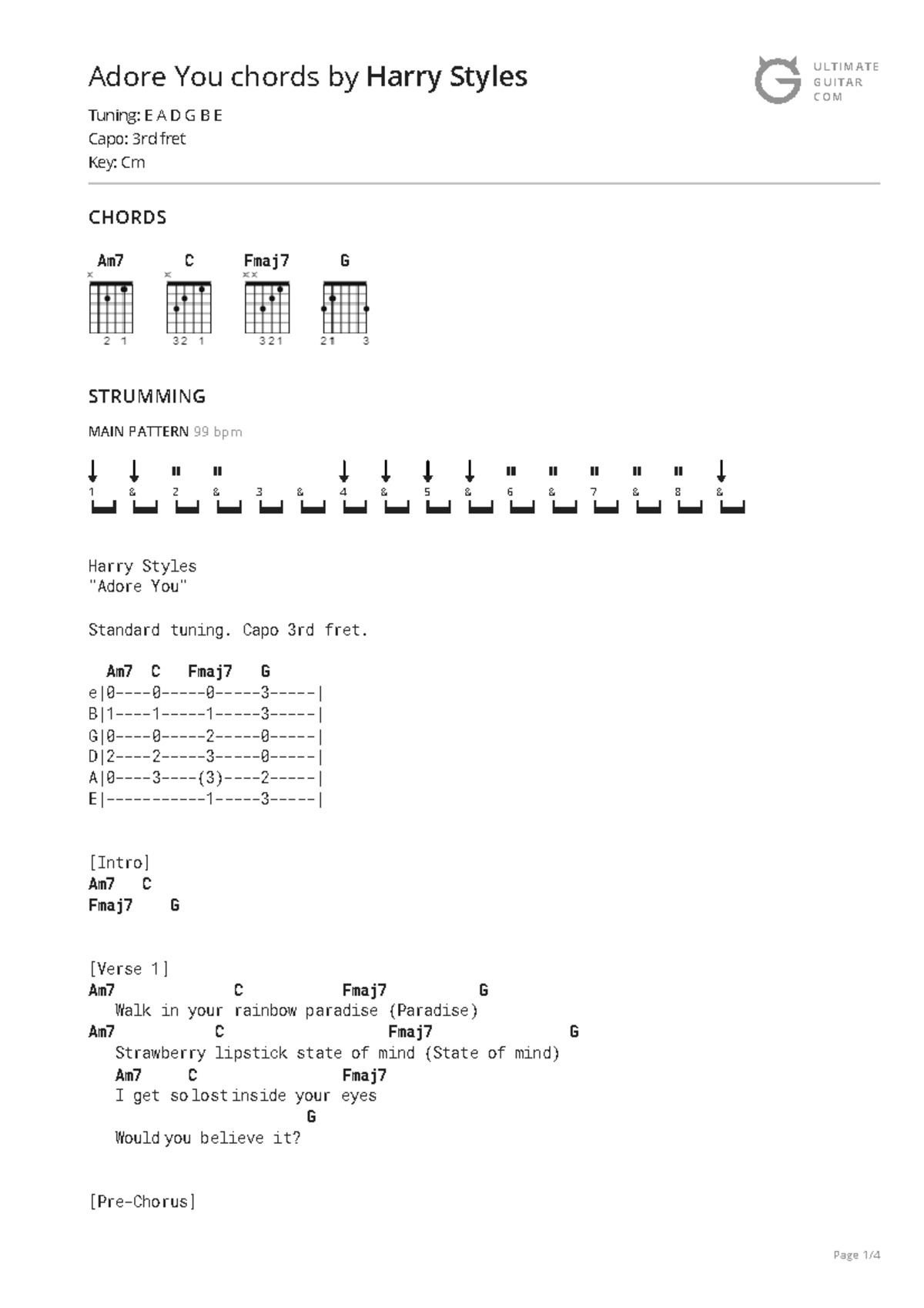 Adore You Chords by Harry Stylestabs @ Ultimate Guitar Archive - Tuning ...