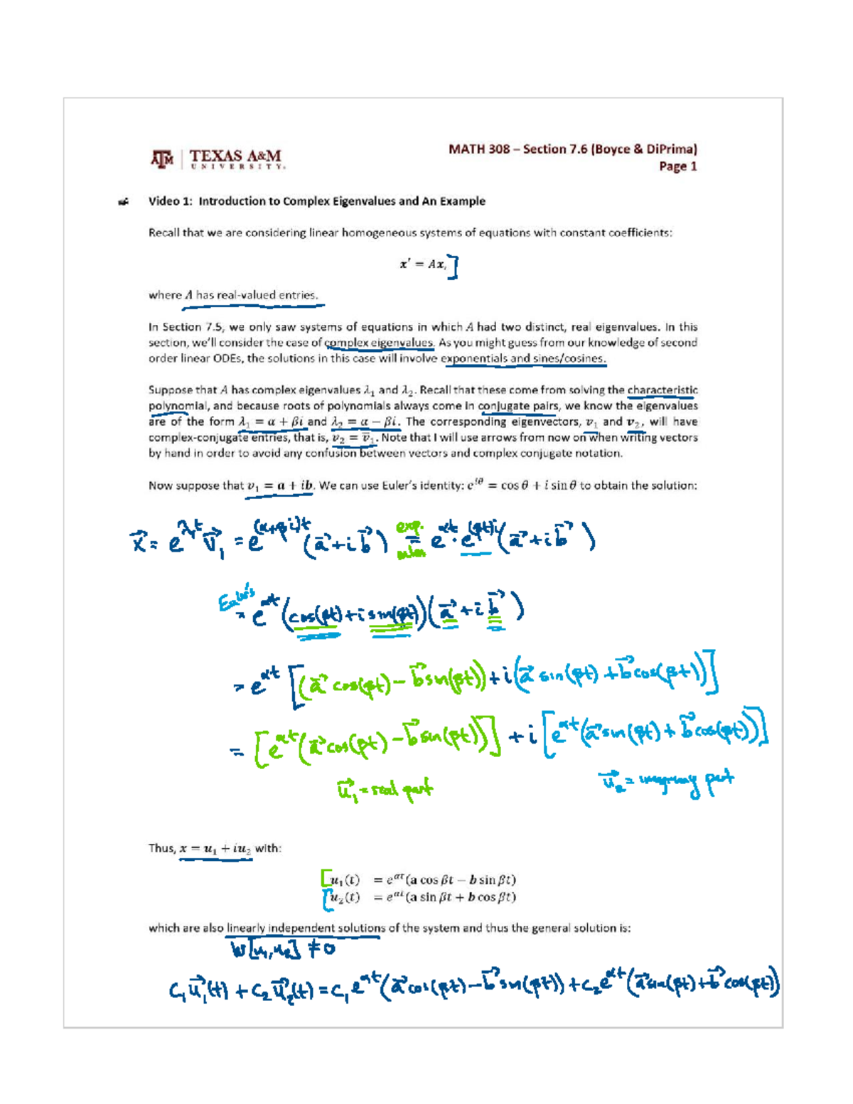 Diff EQ - 7.6 Completed (Boyce Di Prima) - MATH 308 - Studocu