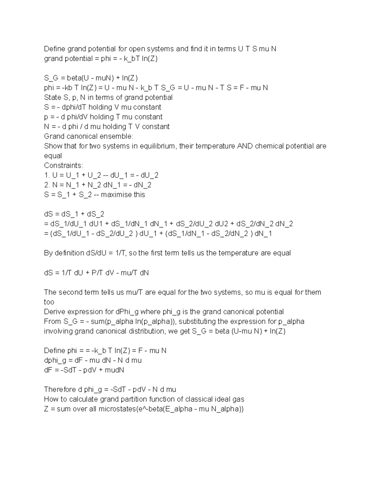 Define grand potential - That inner sum just becomes the familiar N ...
