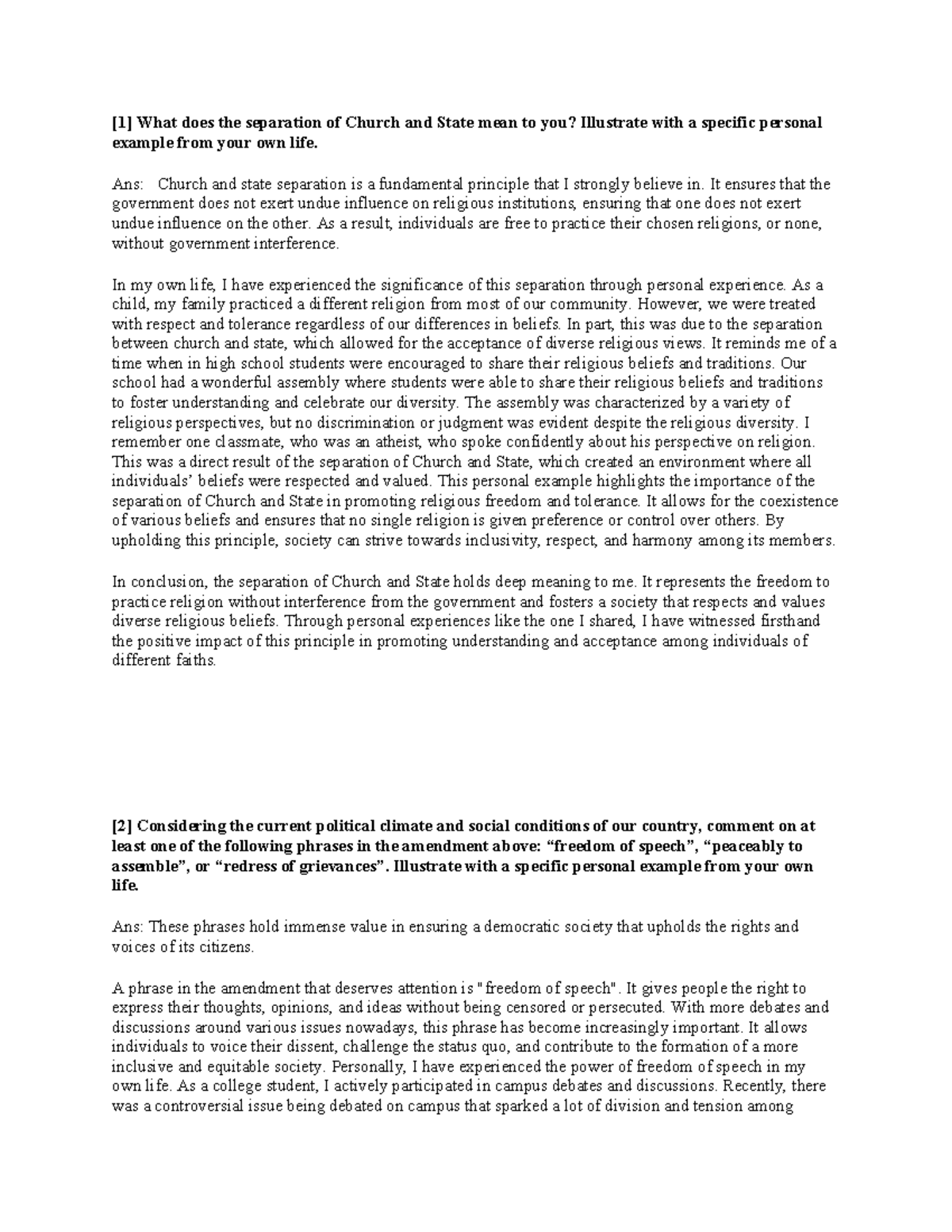 Assignments 19 - writing assignment religion - [1] What does the ...