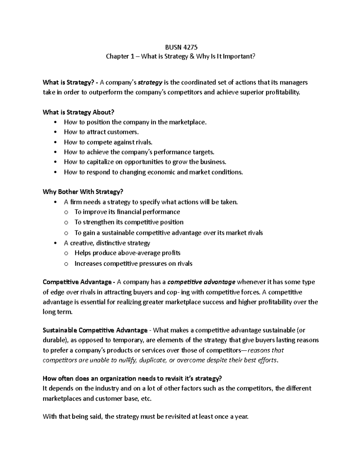 BUSN 4275 Chapter 1 Lecture Notes - BUSN 4275 Chapter 1 – What is ...