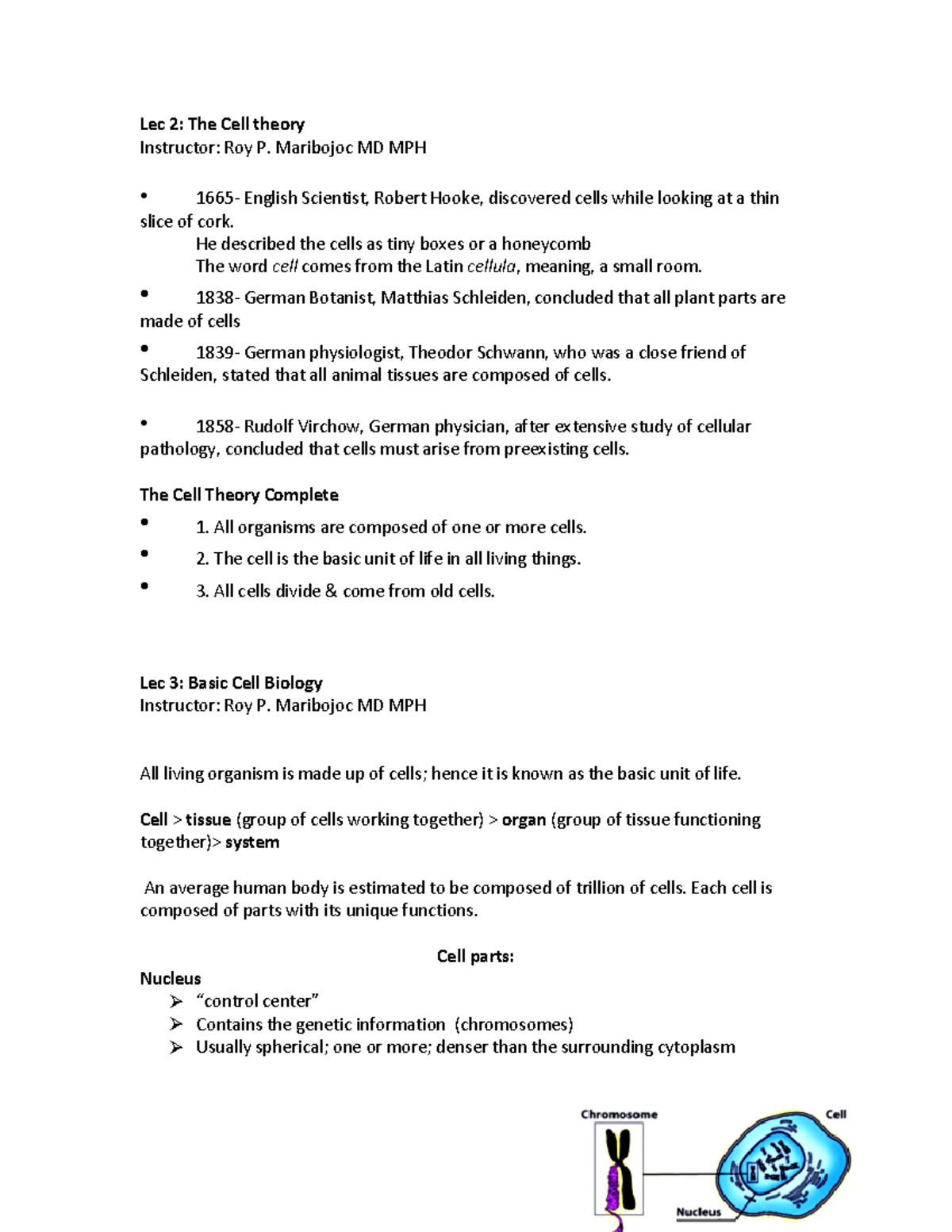 CELL Theory - Lec 2: The Cell theory Instructor: Roy P. Maribojoc MD ...