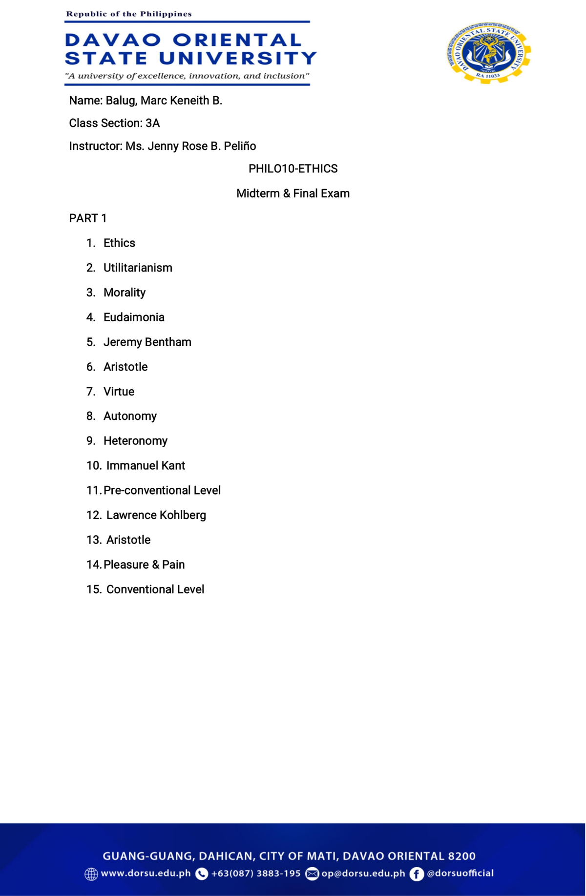 Balug PHIL10 3A Midterm-and-Final-Exam - Civil Engineering - Studocu