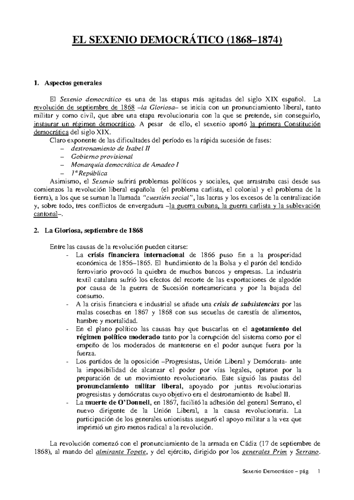 Bloque 6 - Sexenio democrático y I república (1868-1874) - human resource management - Studocu