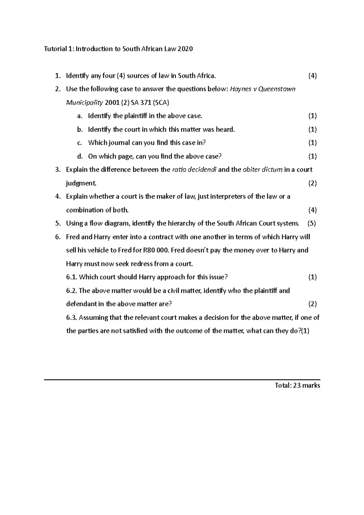 Tutorial 1-Intro to SA Law 2020 - Tutorial 1: Introduction to South ...