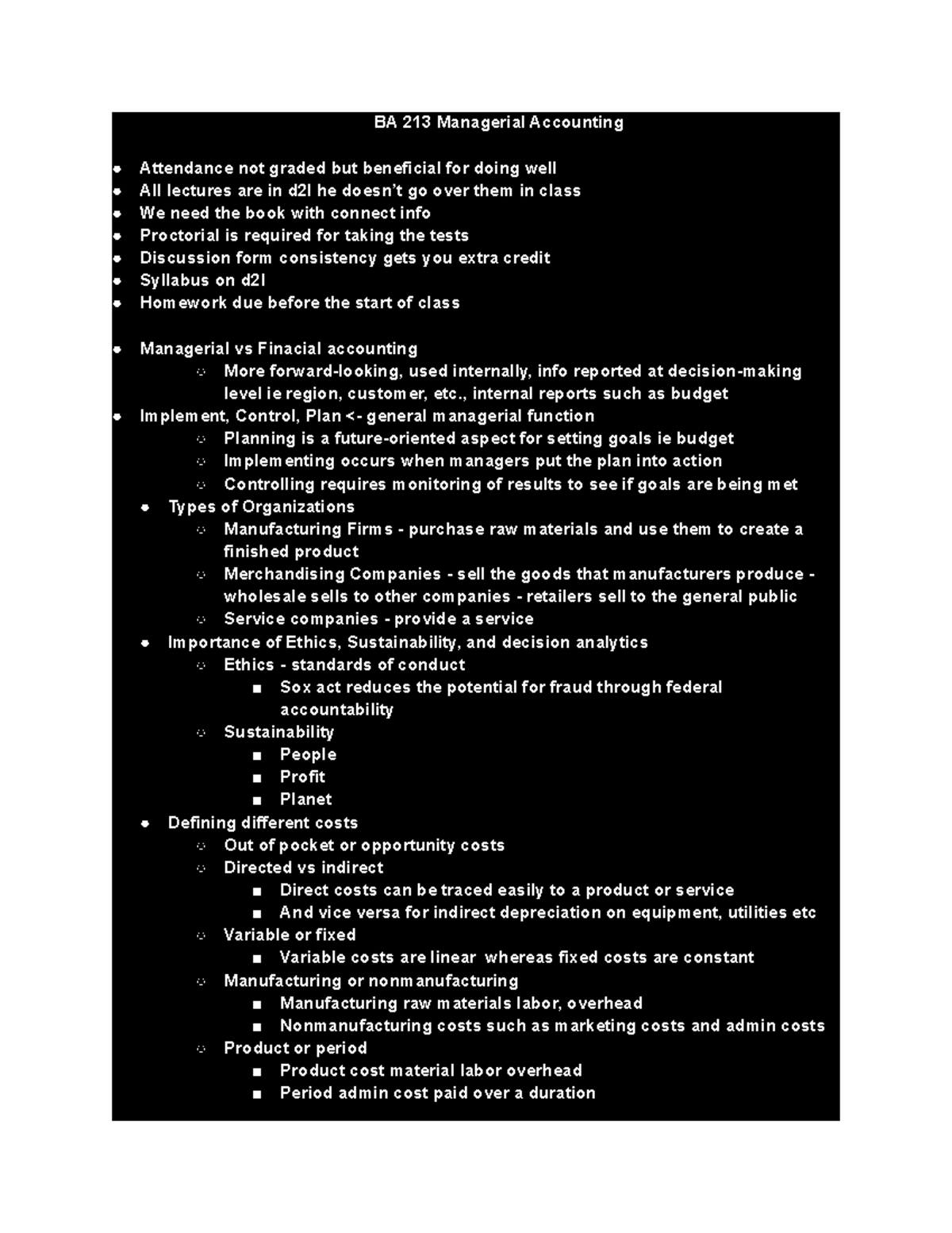 BA 213 Managerial Accounting - BA 213 Managerial Accounting Attendance ...