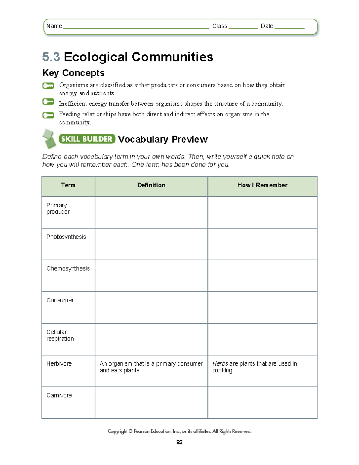 5.3 wkst - science - 5 Ecological Communities Key Concepts Organisms ...