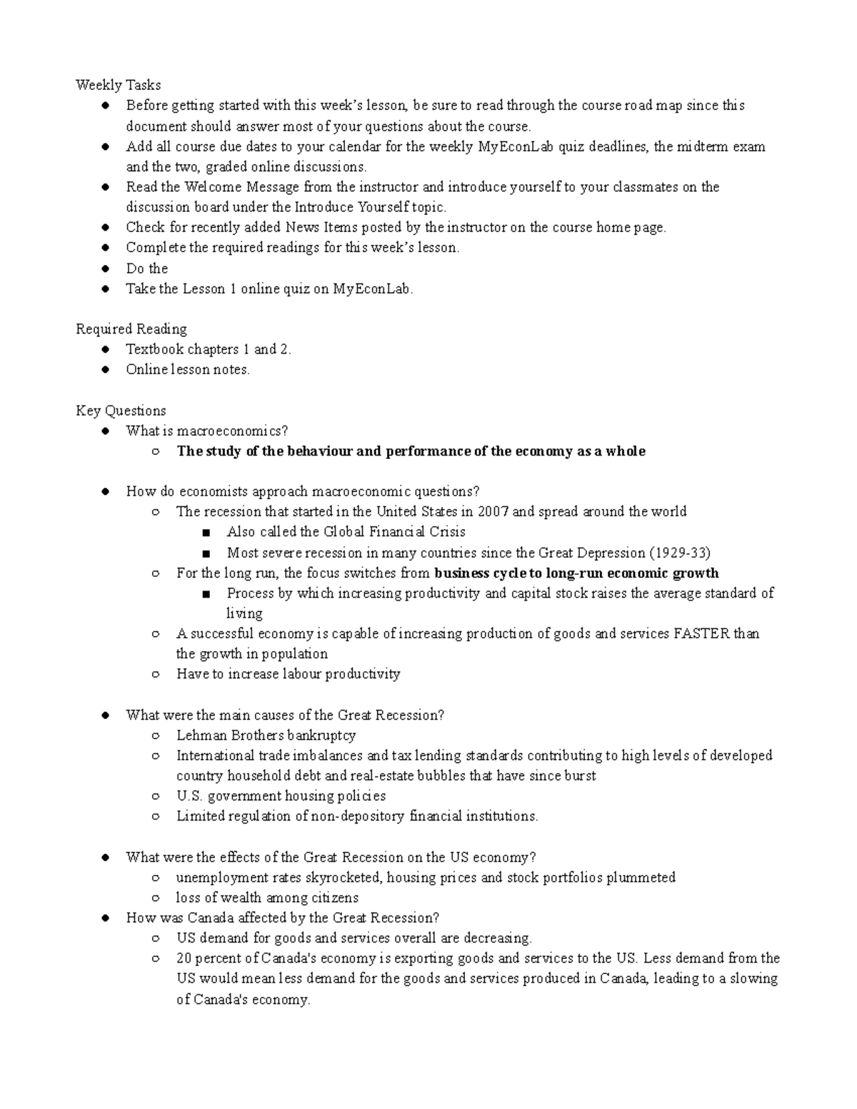 Lesson 1 Introduction to Macroeconomics and the Great Recession and ...