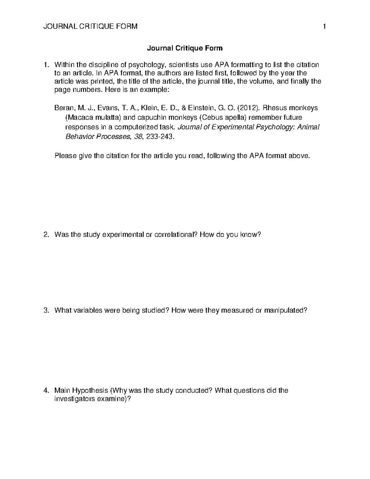 Journal-critique-form - JOURNAL CRITIQUE FORM 1 Journal Critique Form ...