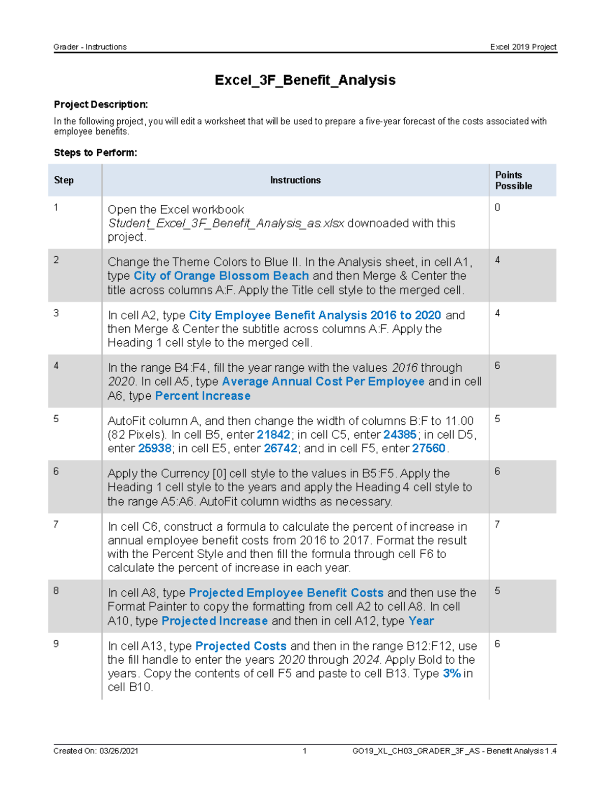 Excel 3f Benefit Analysis Instructions - Grader - Instructions Excel