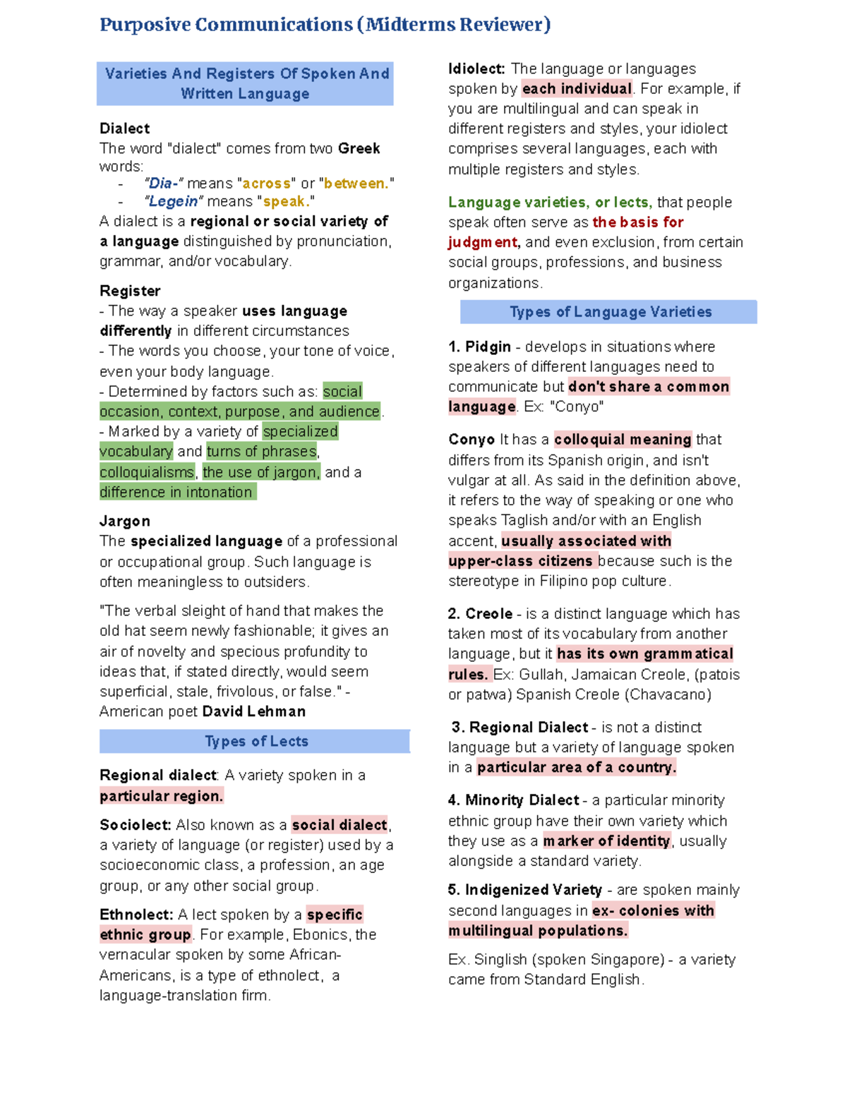Purposive Communications (Midterms Reviewer) - Purposive Communications ...
