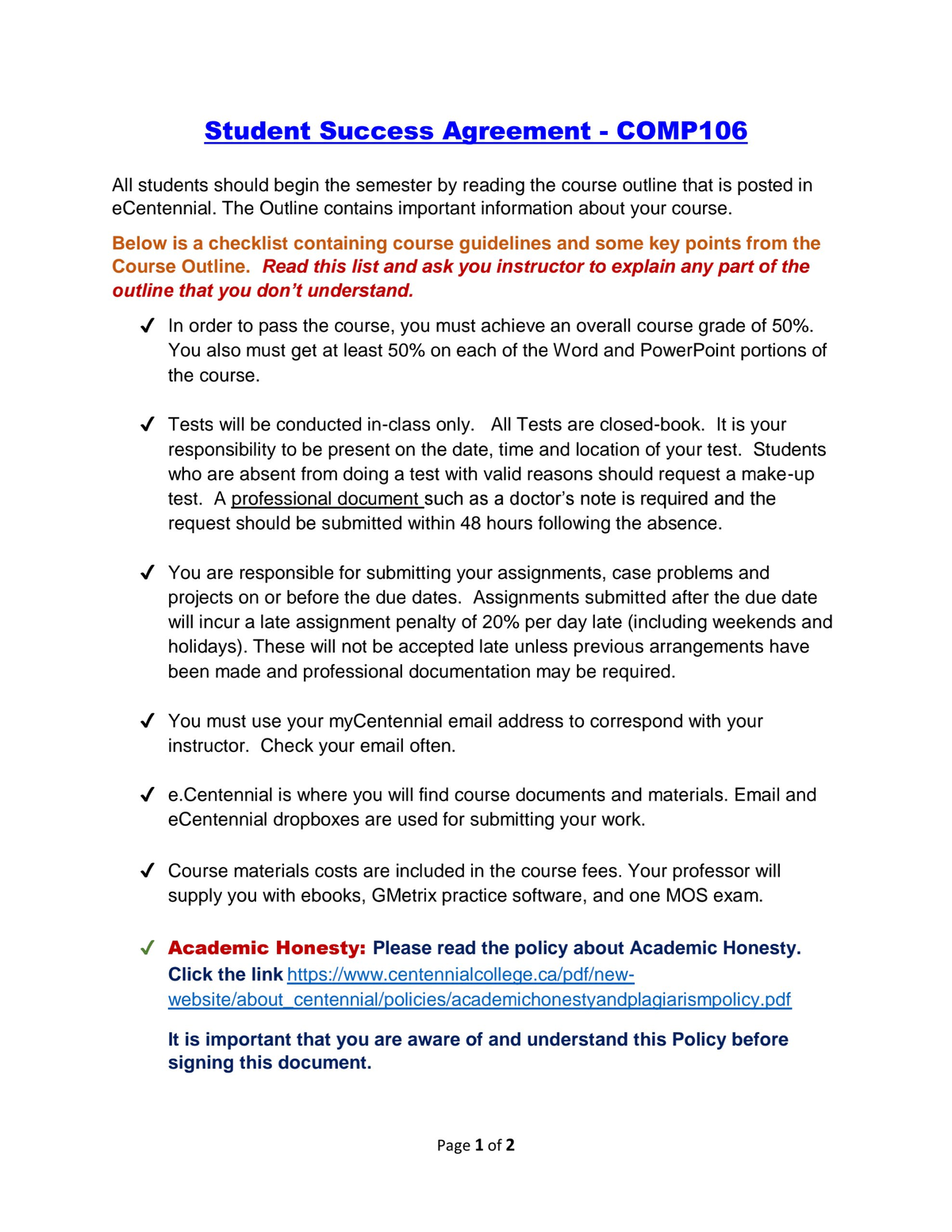 Student Success Agreement COMP106 - ADL 106 - Studocu