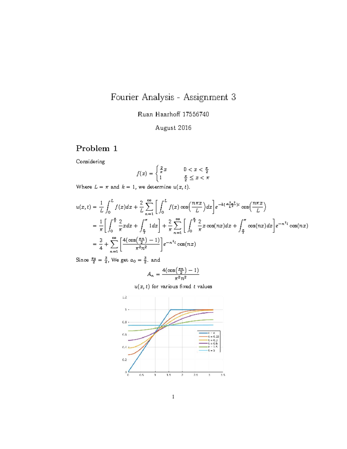 Applied Mathematics 364 Fourier Analysis Assignment 3 - Fourier Analysis - Assignment 3 Ruan ...