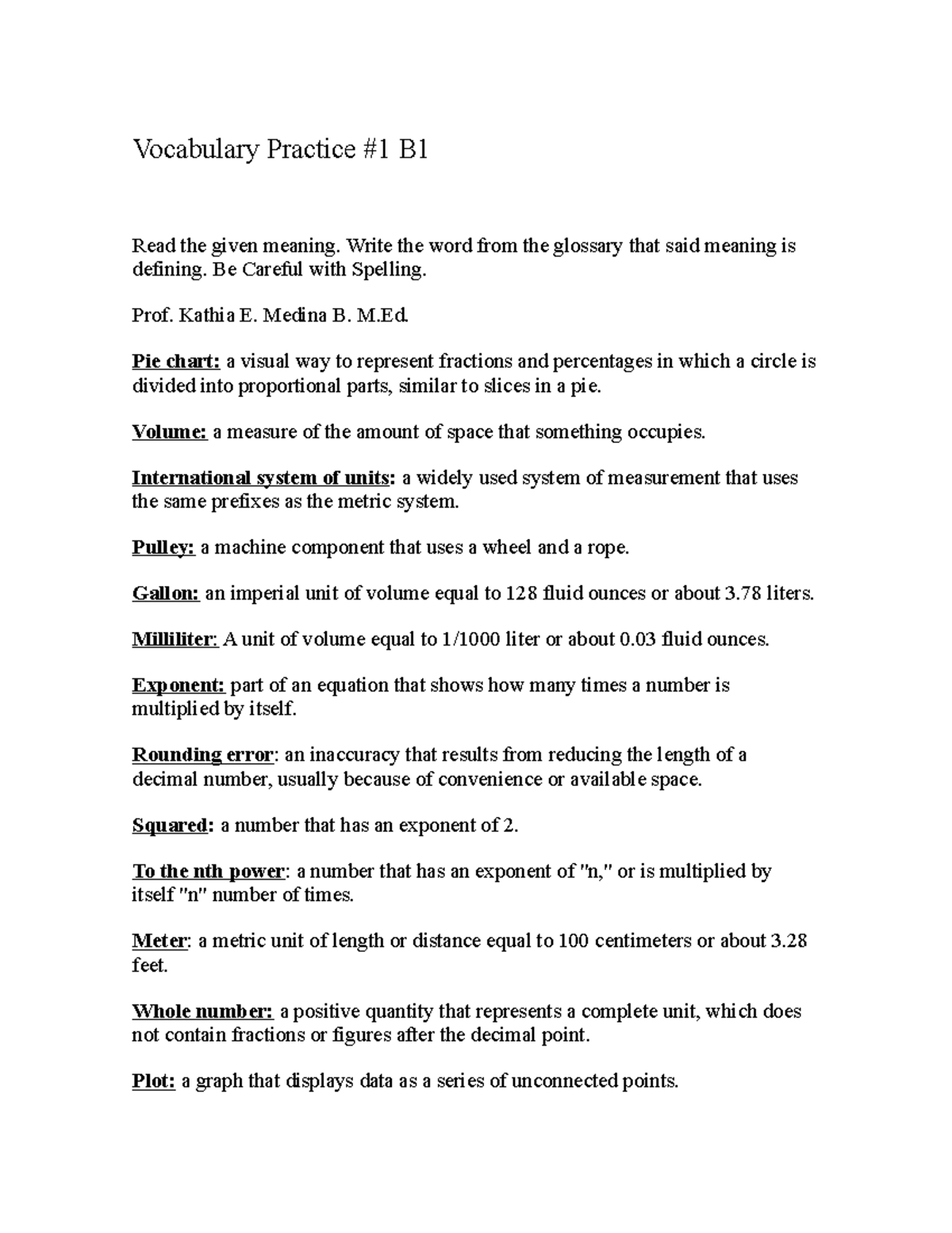 Practice Vocabulary Practice #1 B1 - Vocabulary Practice #1 B Read the ...