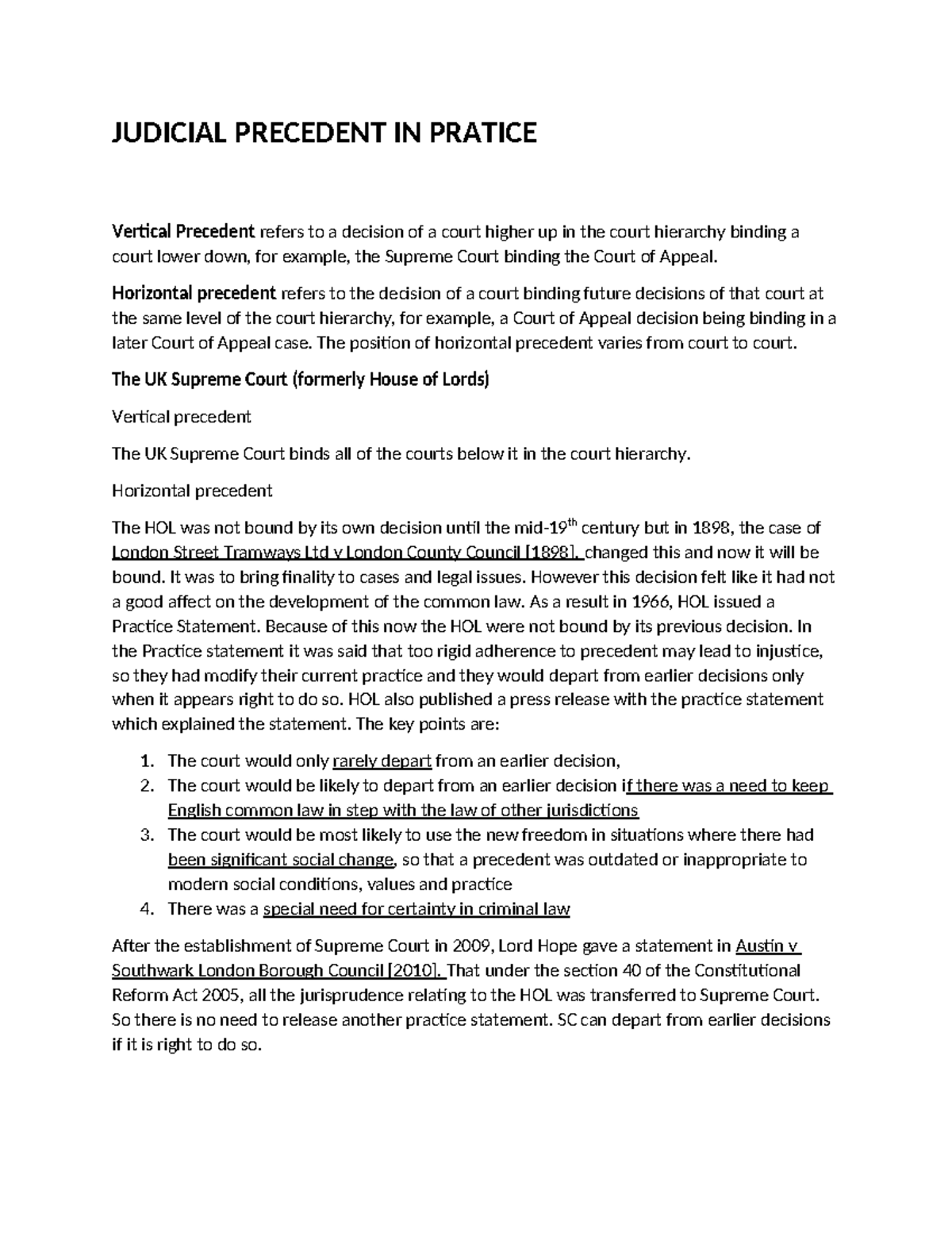 Judicial Precedent IN Pratice - JUDICIAL PRECEDENT IN PRATICE Vertical ...