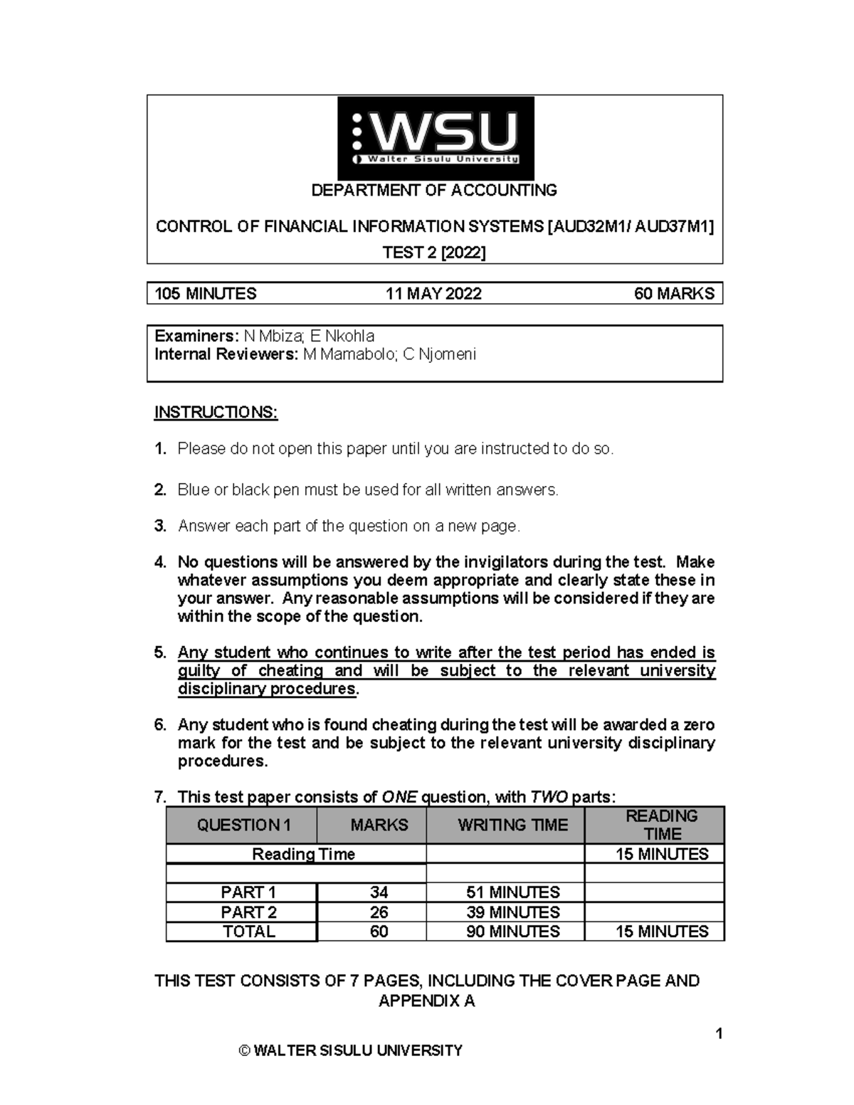 1. Test 2 Question Paper - 1 DEPARTMENT OF ACCOUNTING CONTROL OF ...