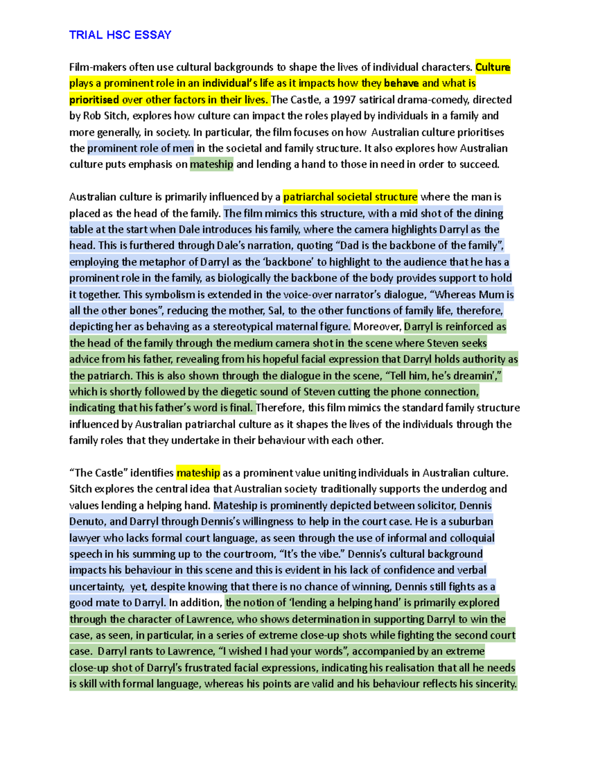 English Module A - Trial & Model Essays - TRIAL HSC ESSAY Film-makers ...