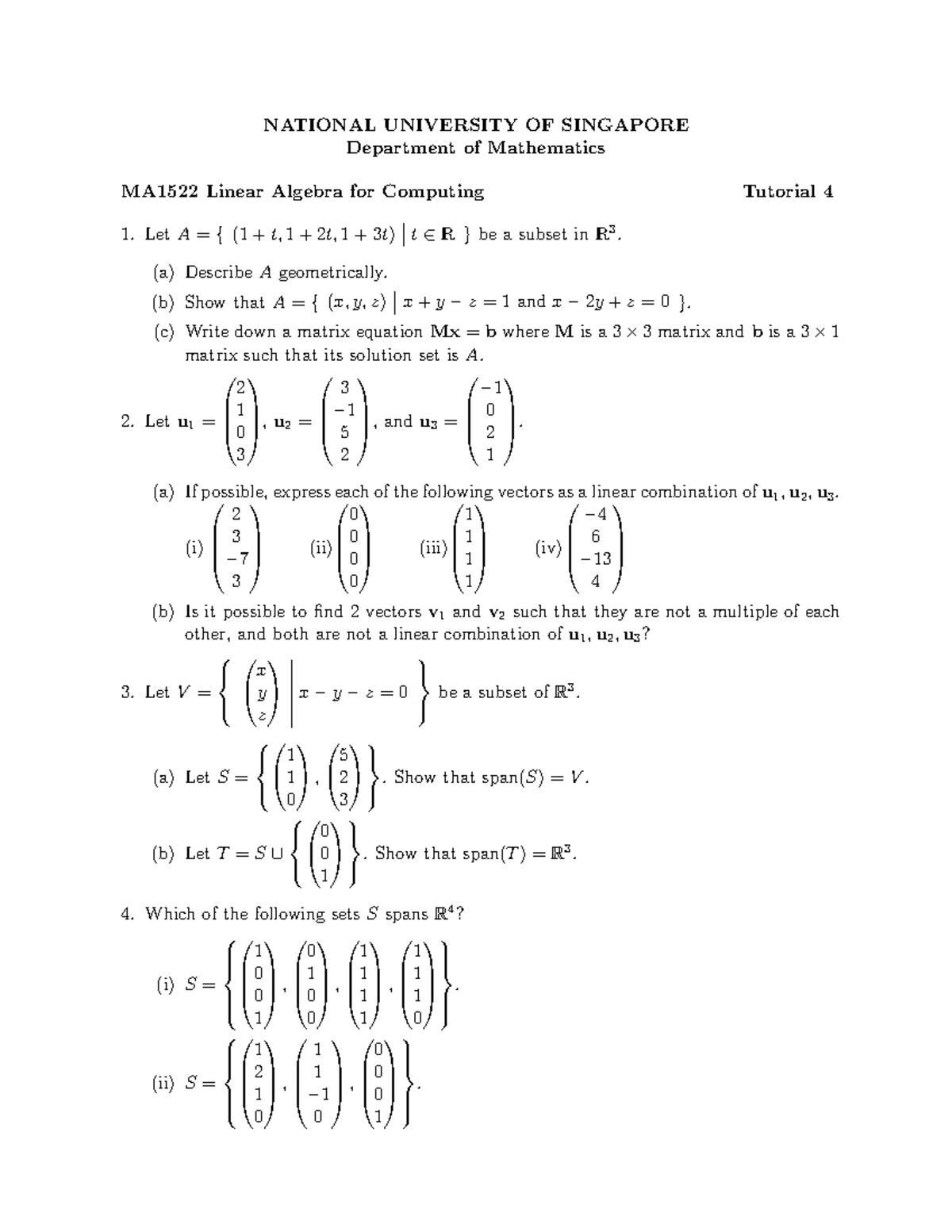 Tutorial 4 - NATIONAL UNIVERSITY OF SINGAPORE Department of Mathematics ...