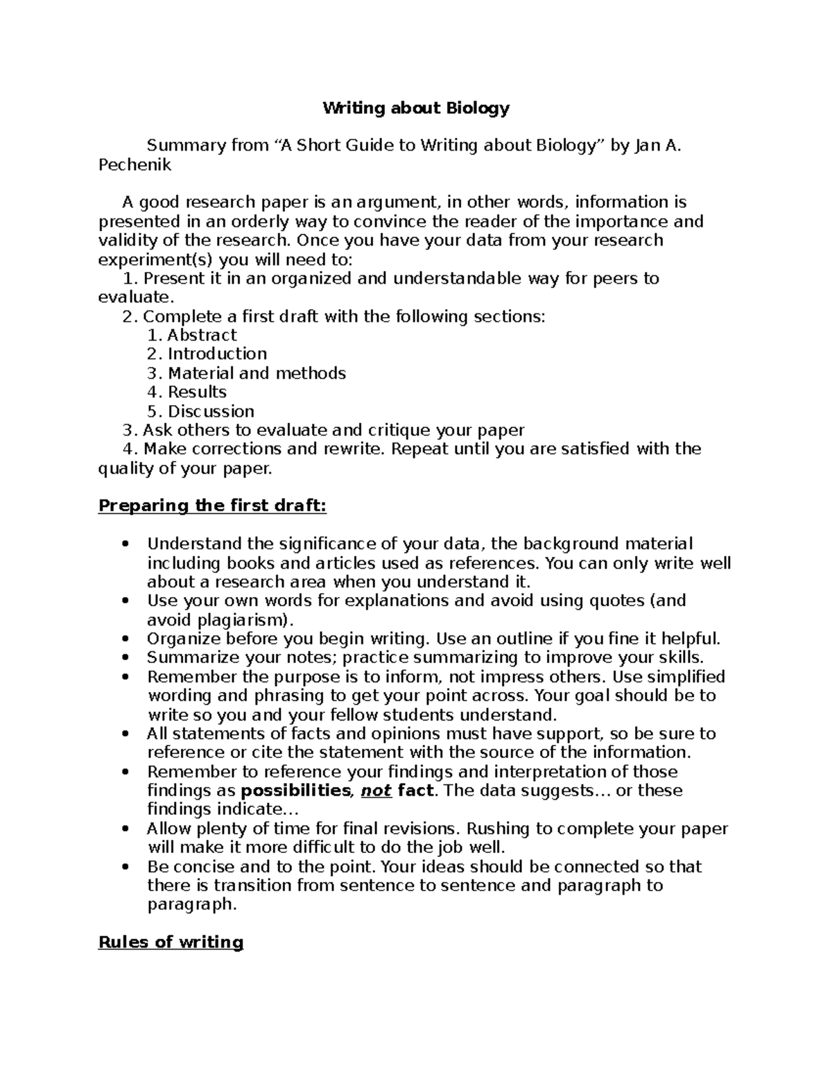 Biology Research Paper Writing Guide - Studocu