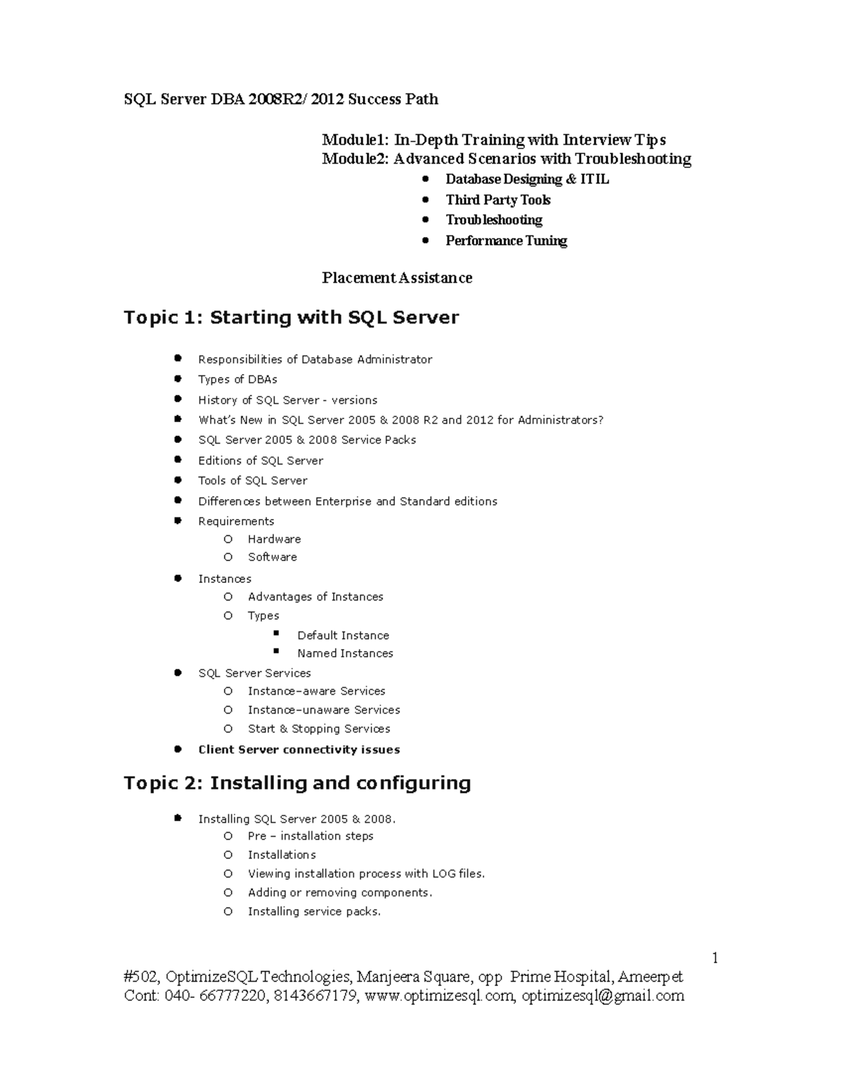 Downacademia - SQL Server DBA 2008R2/ 2012 Success Path Module1: In ...