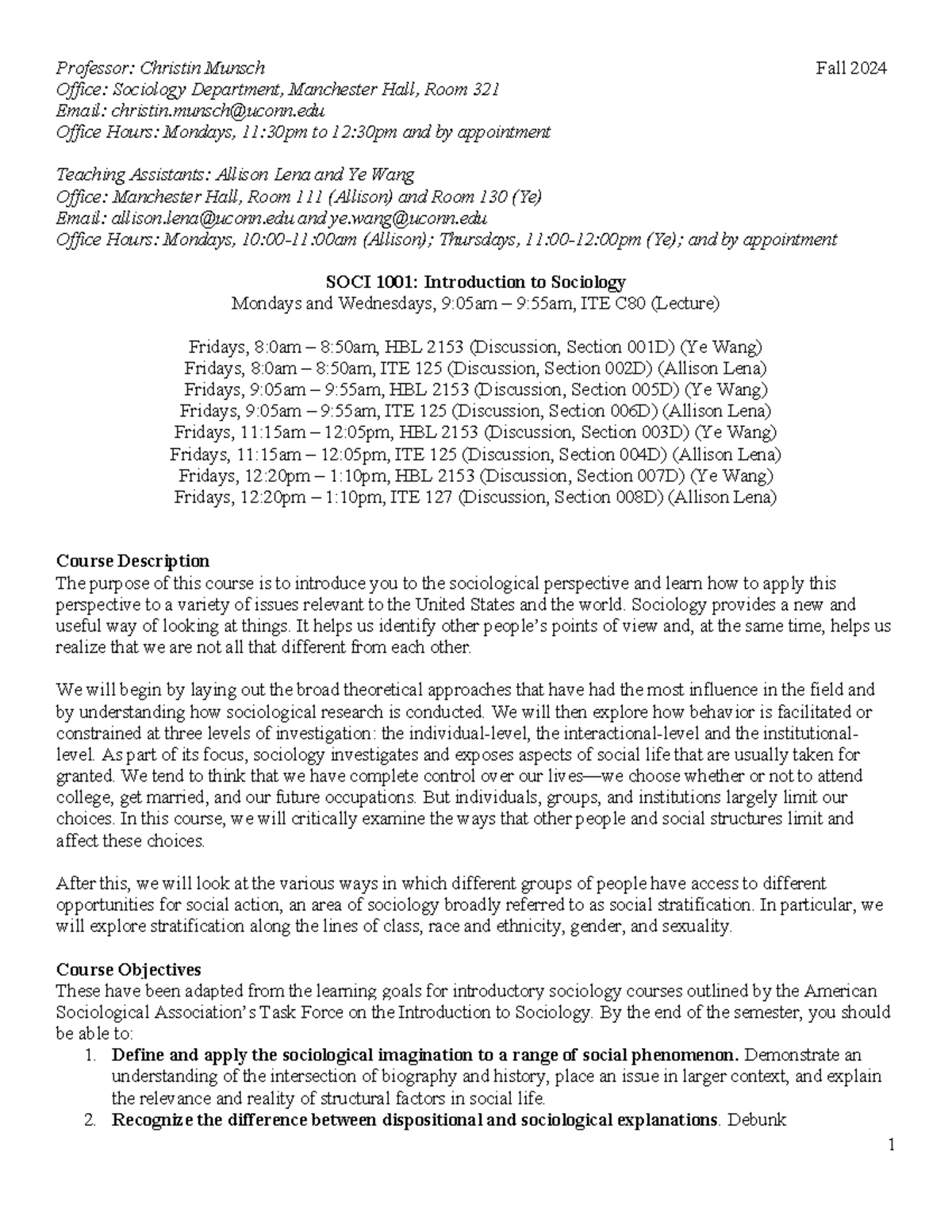 Soci1001 fall2024 syllabus revised 2024-10-05 - Professor: Christin ...