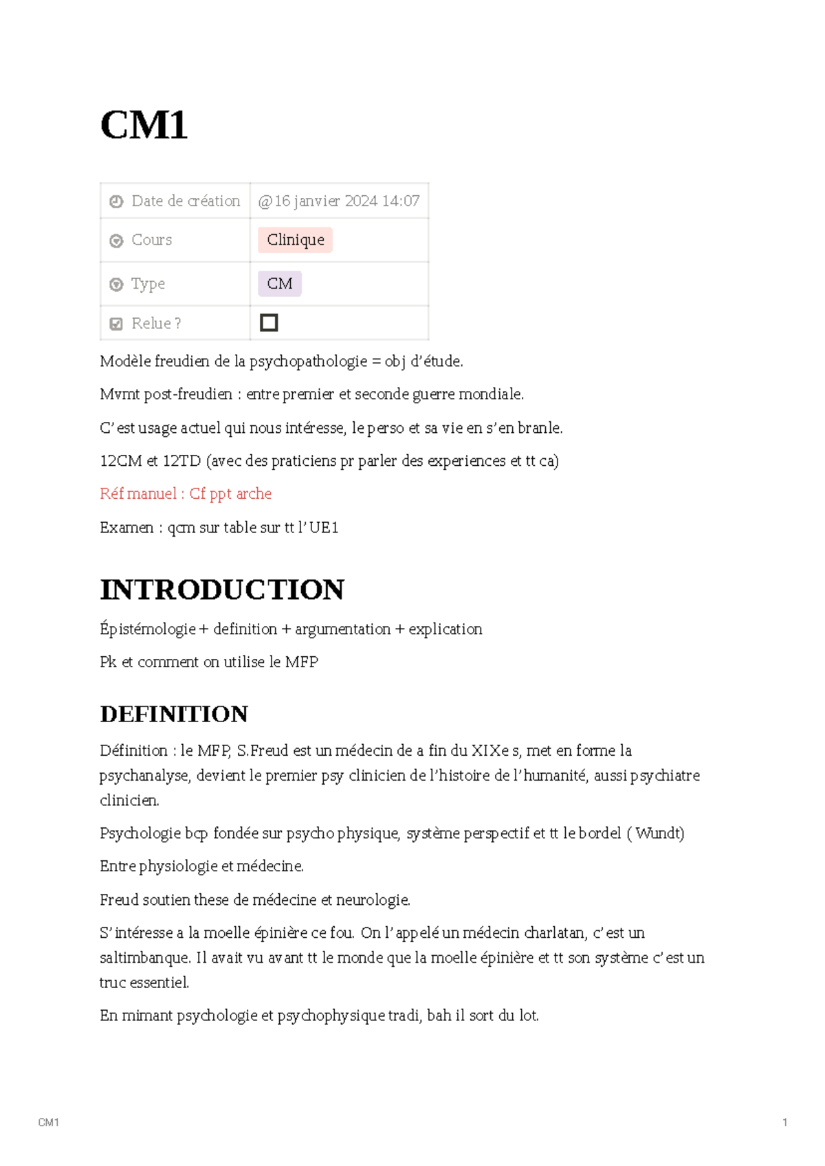 AC cm1 - CM Mr Claudon - CM Date de création Cours Clinique Type CM ...