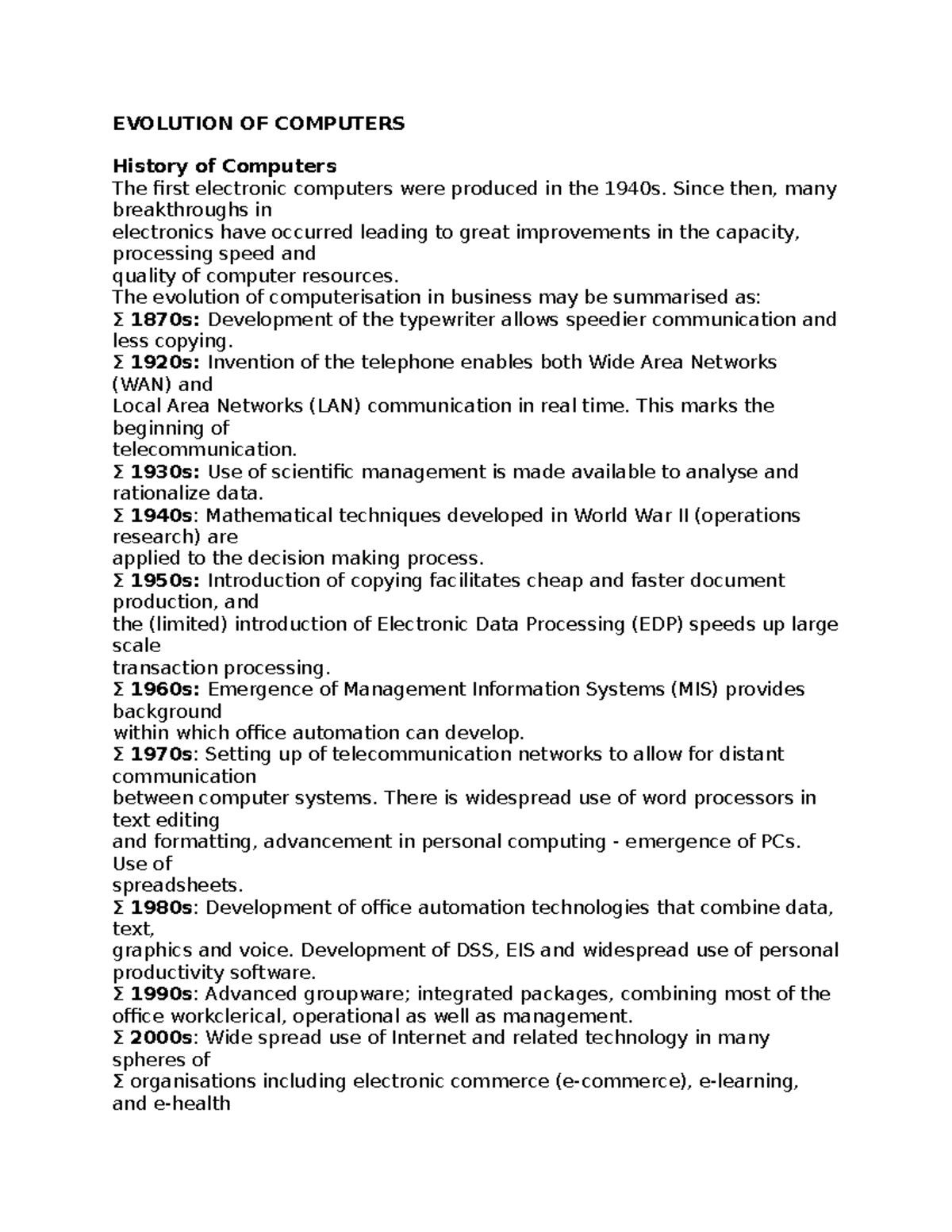 Evolution OF Computers - EVOLUTION OF COMPUTERS History of Computers ...