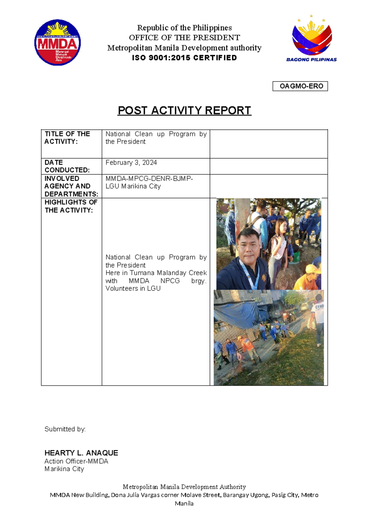 Post Activity Report February 3,2024 - Republic of the Philippines ...