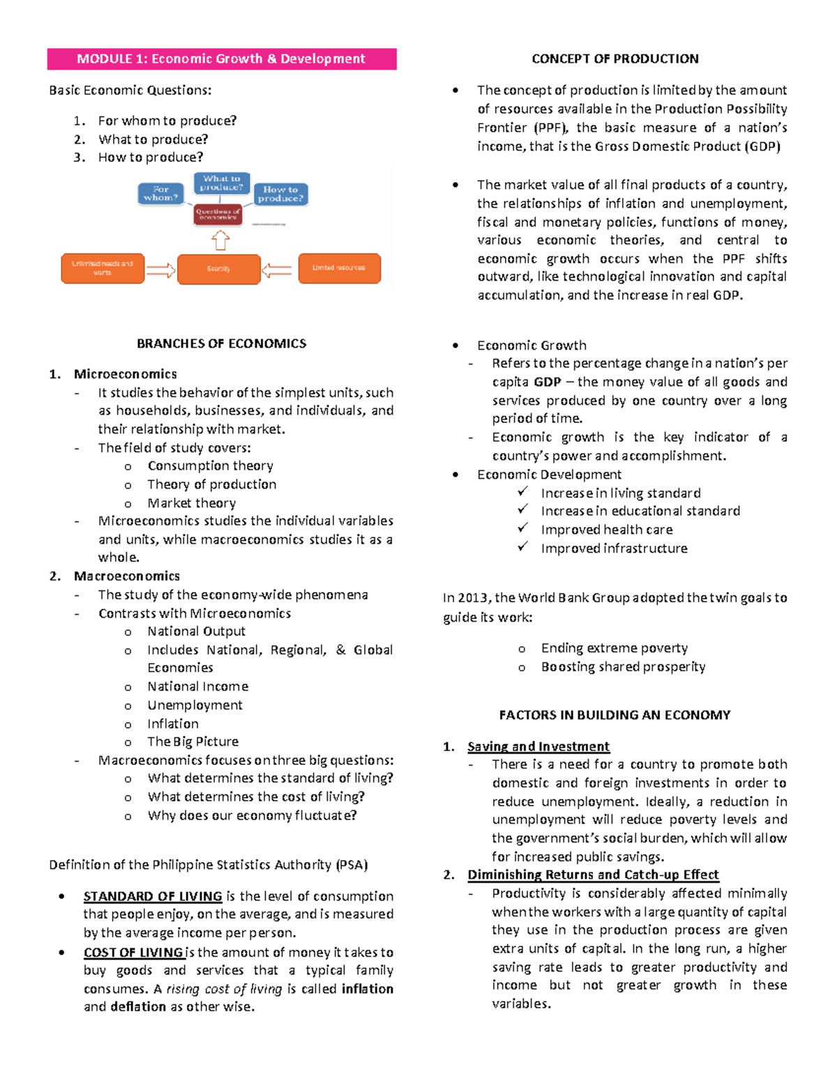 Midterms Ecodev - compilation - MODULE 1: Economic Growth & Development ...
