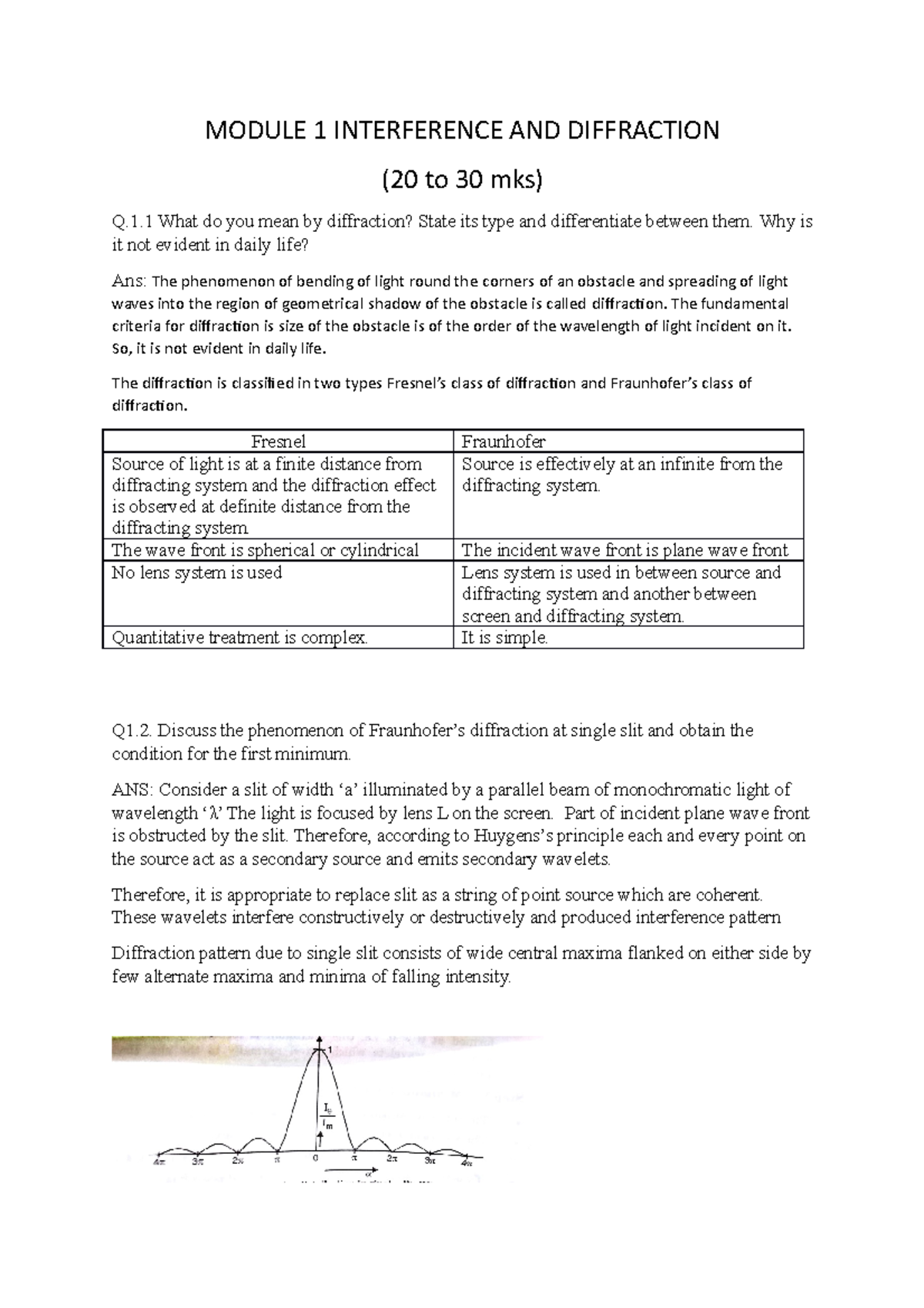 1 Interference AND Diffraction - MODULE 1 INTERFERENCE AND DIFFRACTION ...