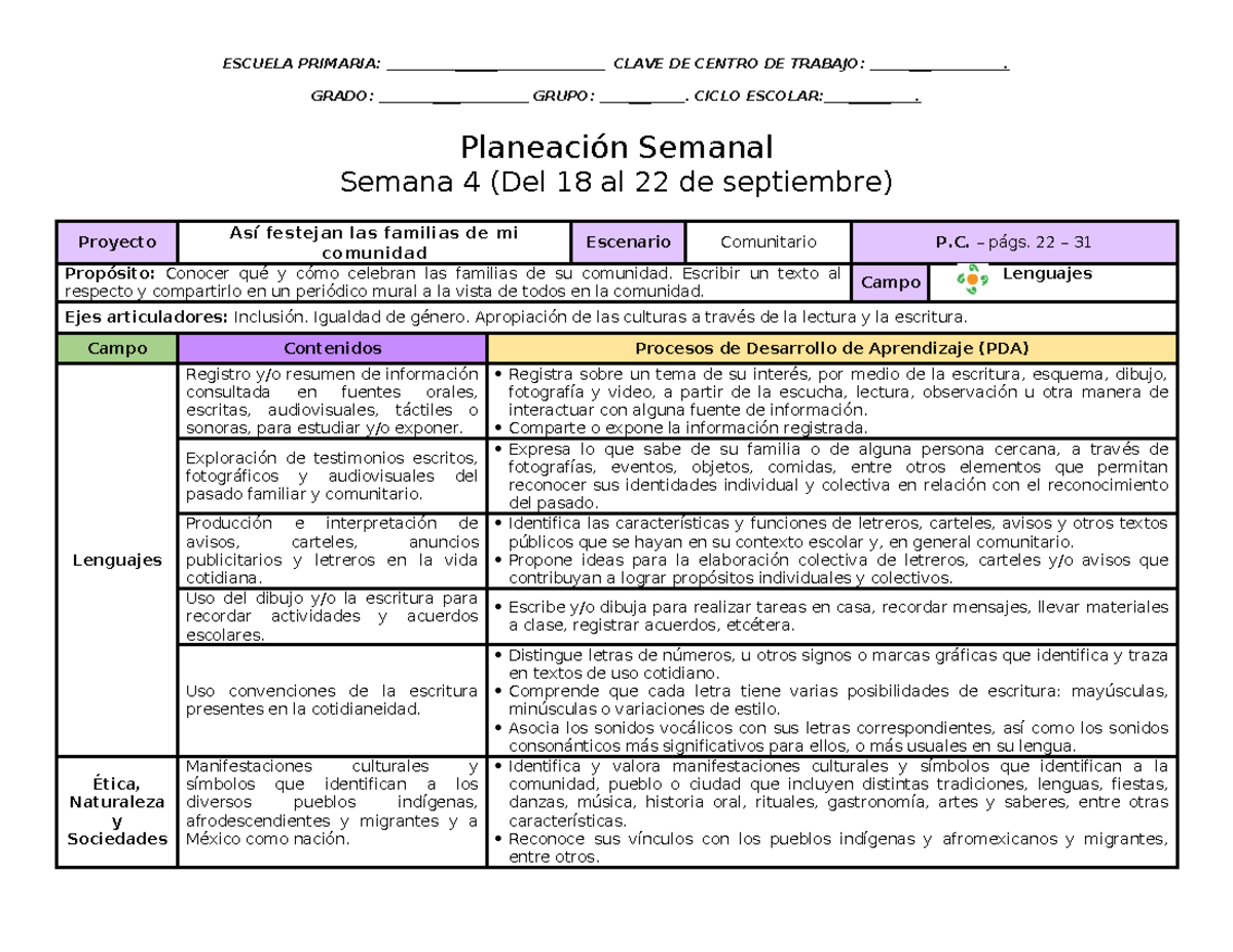 1ø A Planeacion S4 - GRADO: ____ GRUPO: ___. CICLO ESCOLAR ...